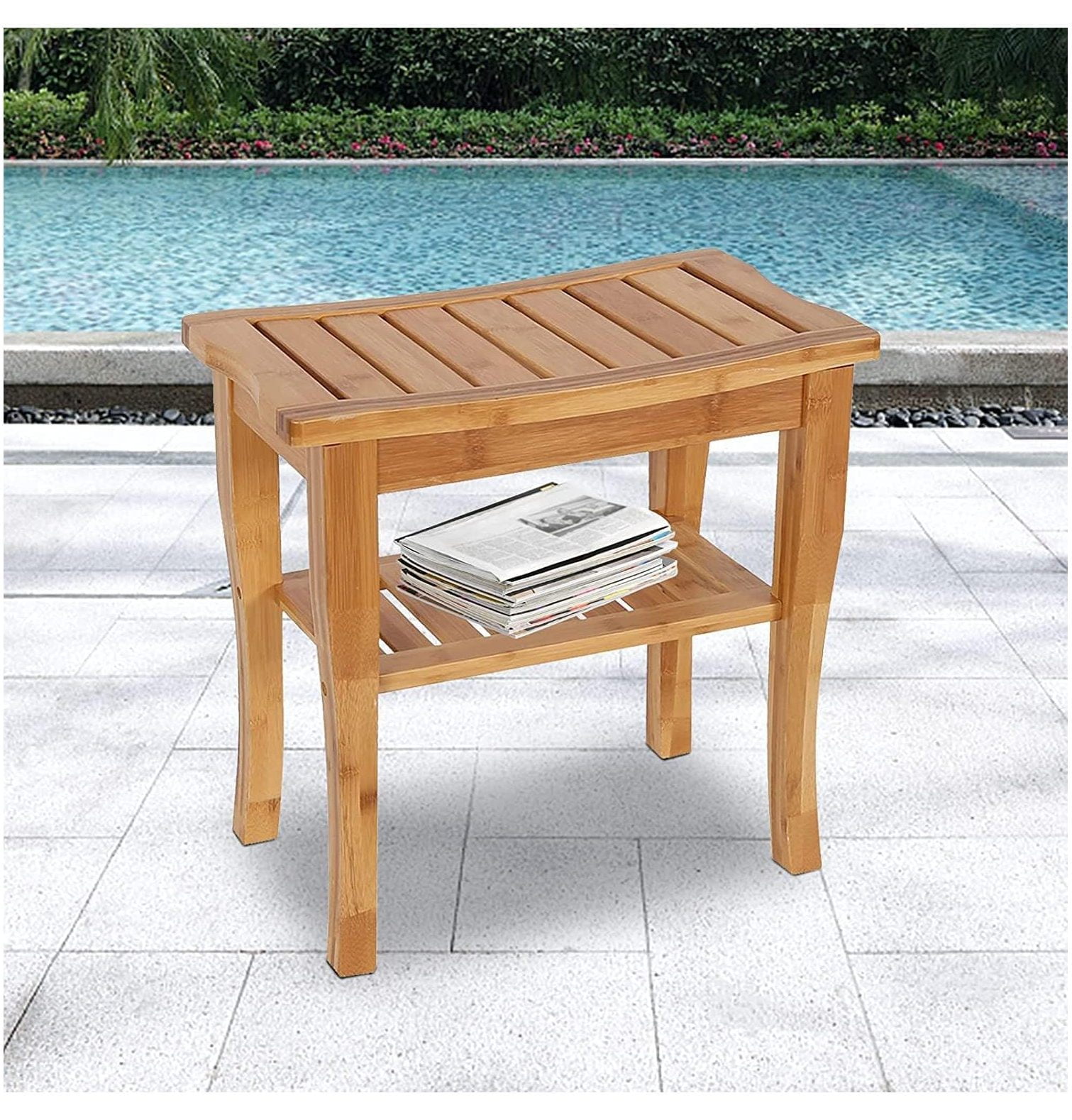Lwory Bamboo Shower Stool Shower Bench - Shower Bath Seat 2-Tier Spa ...