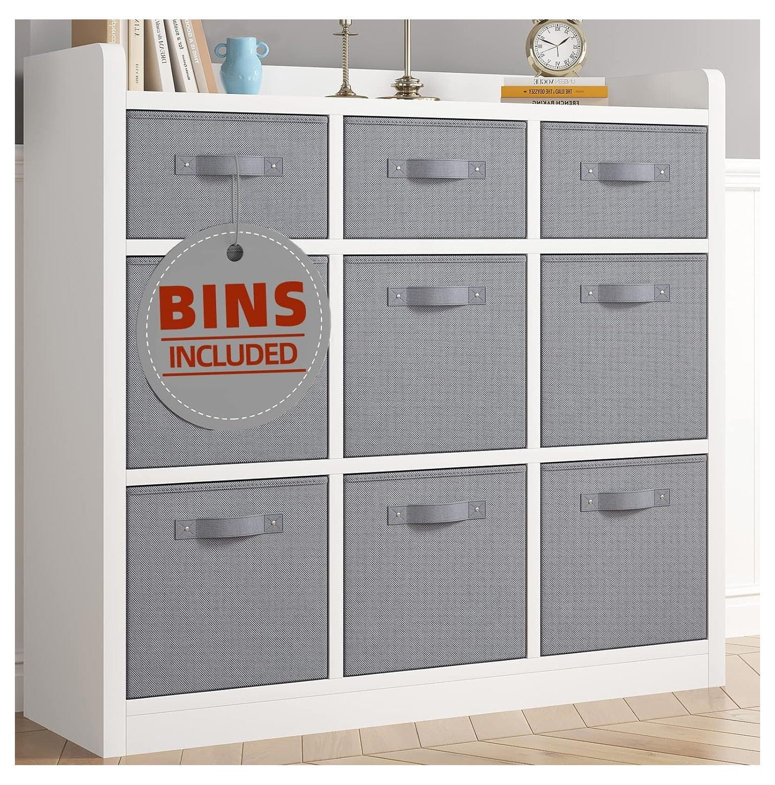 Lwory Cube Storage Organizer with Fabric Storage Cube Bins 9 Wooden ...