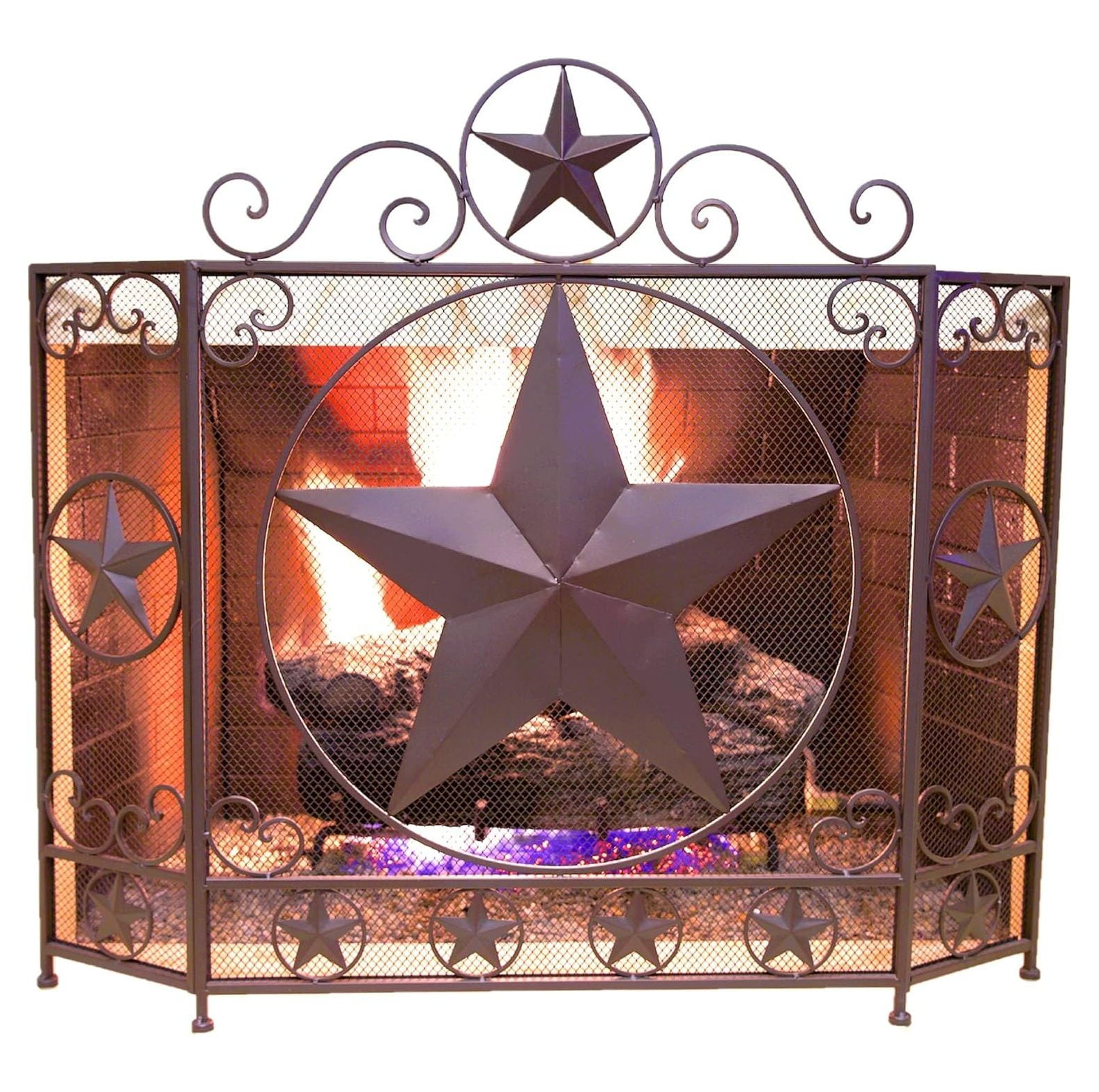 Lwory Decorative Metal Foldable Fireplace Screen with Star in Brown ...