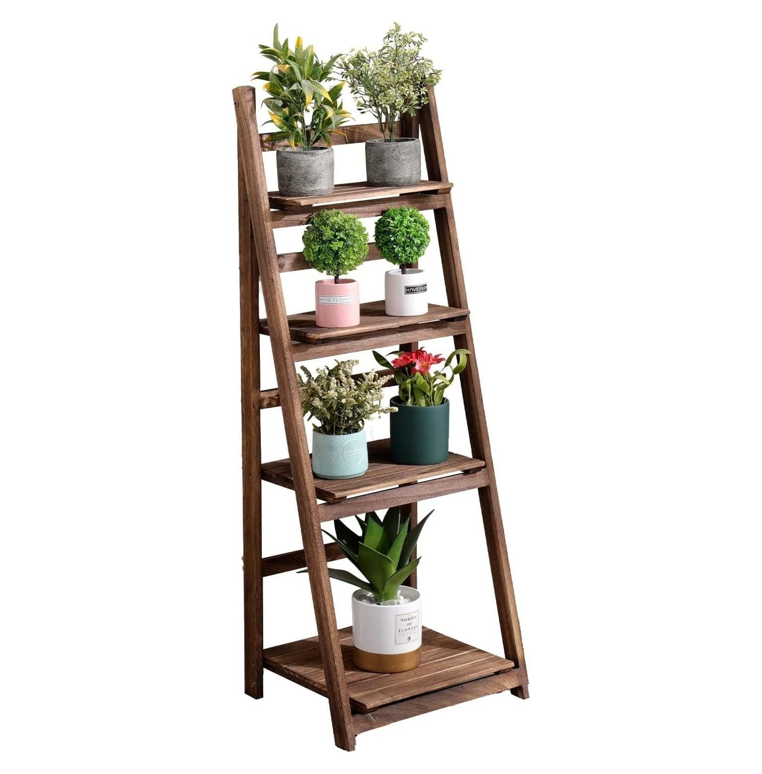 Lwory Ladder Shelf Bookcase,4-Tier Leaning Ladder Bookshelf,Industrial ...