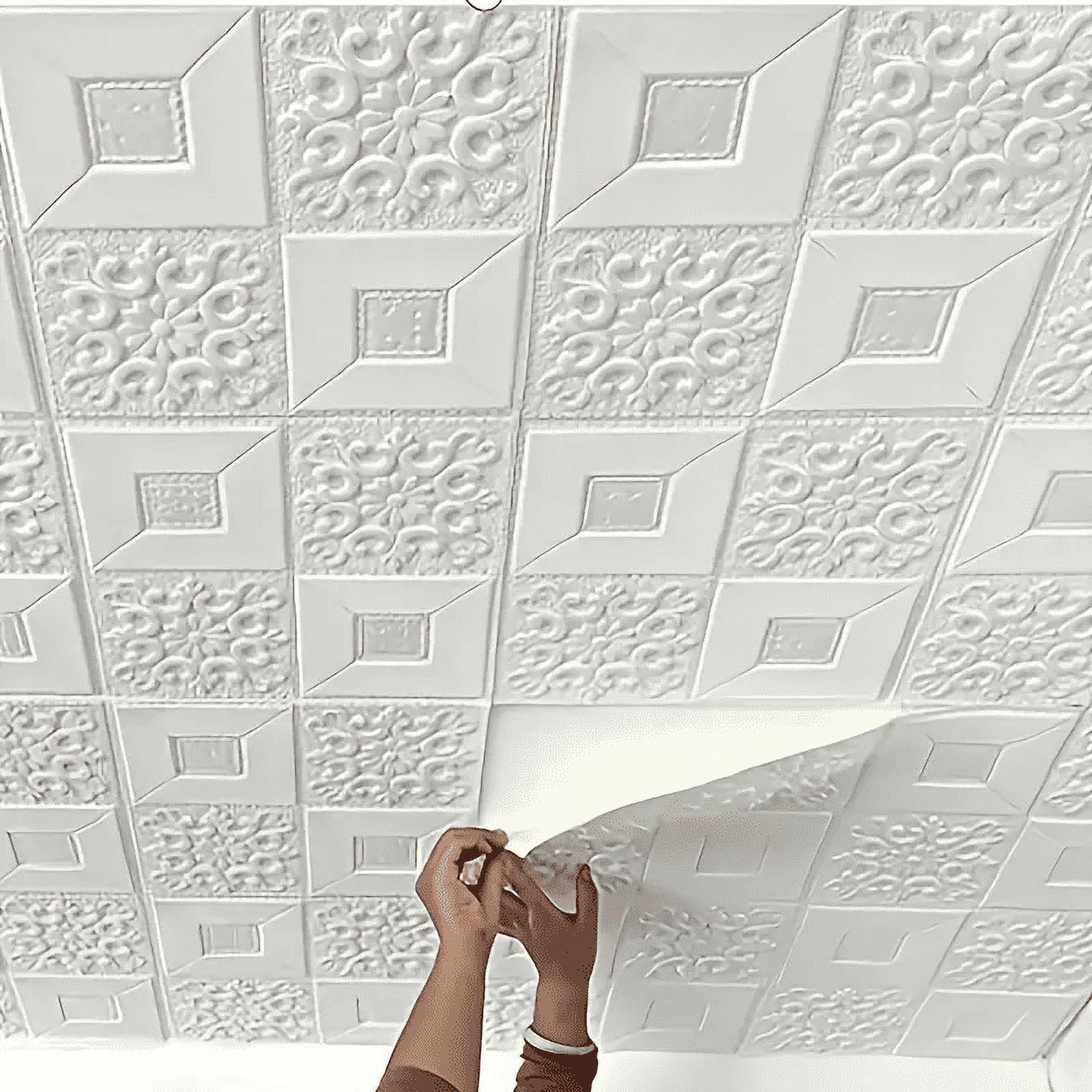 Lxcreat Ceiling Tiles 13.8 in x 13.8 in Beige Peel and Stick Foam ...