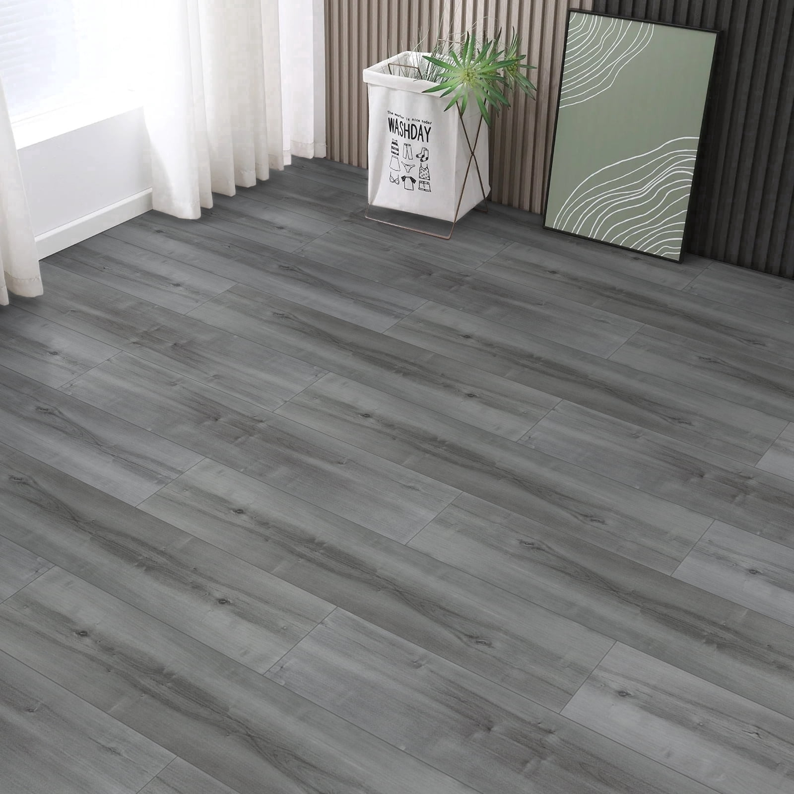 Lxcreat 40 PCS Peel & Stick Planks, 35x6in, Grey Wood Grain, Waterproof ...
