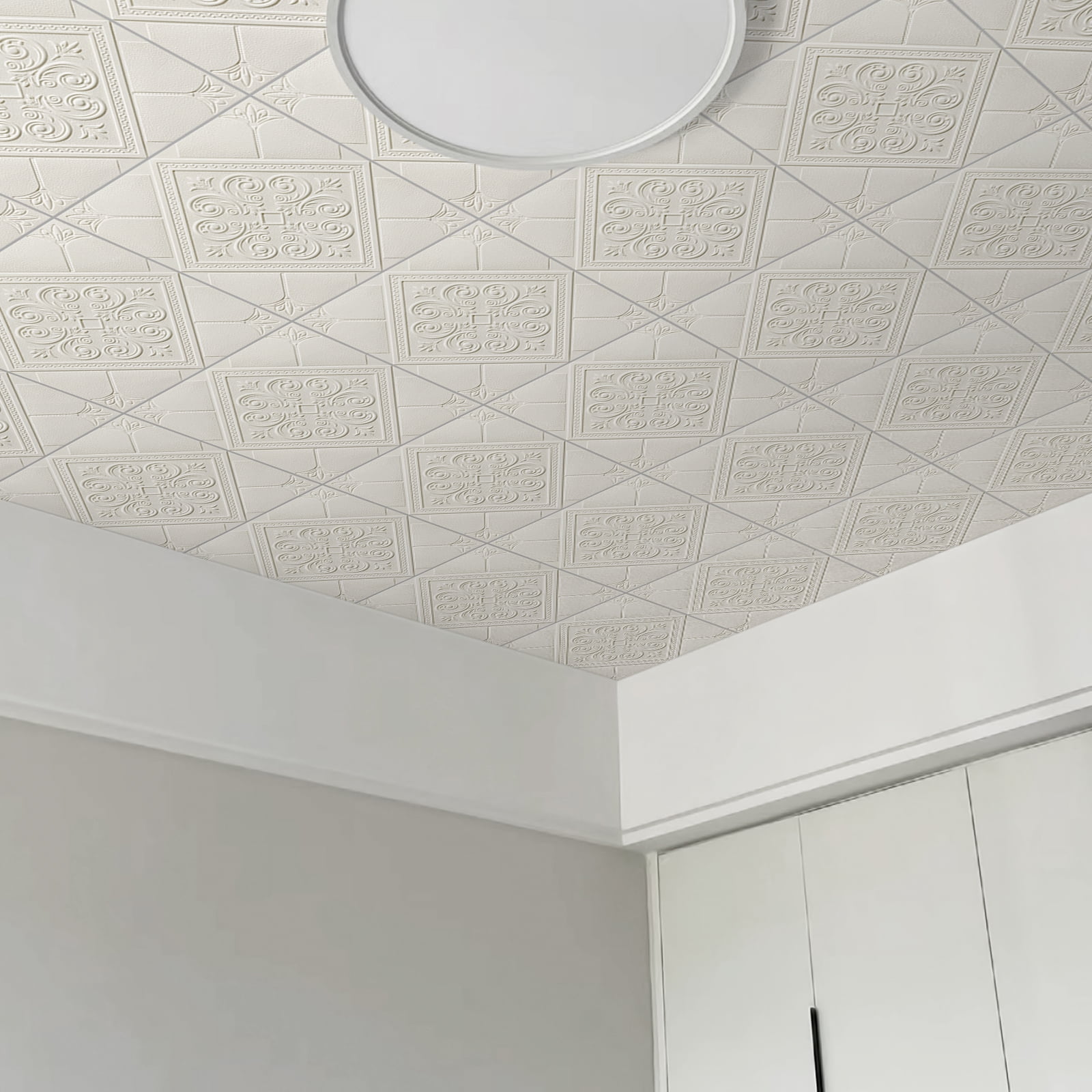 Lxcreat 13.8"x13.8" Lightweight PVC Ceiling Tile 21sq.ft., 16 Pack ...