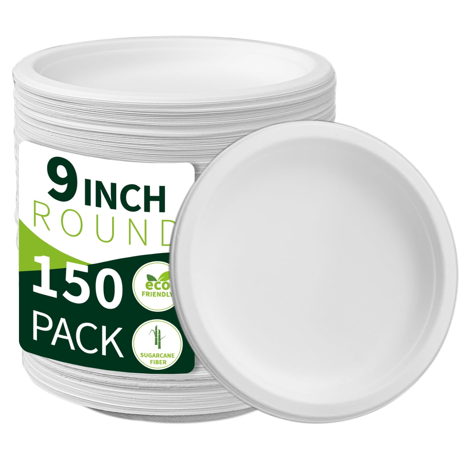 Lxins ECO 150 Pieces 100% Compostable Paper Plates (White 9"") Heavy ...