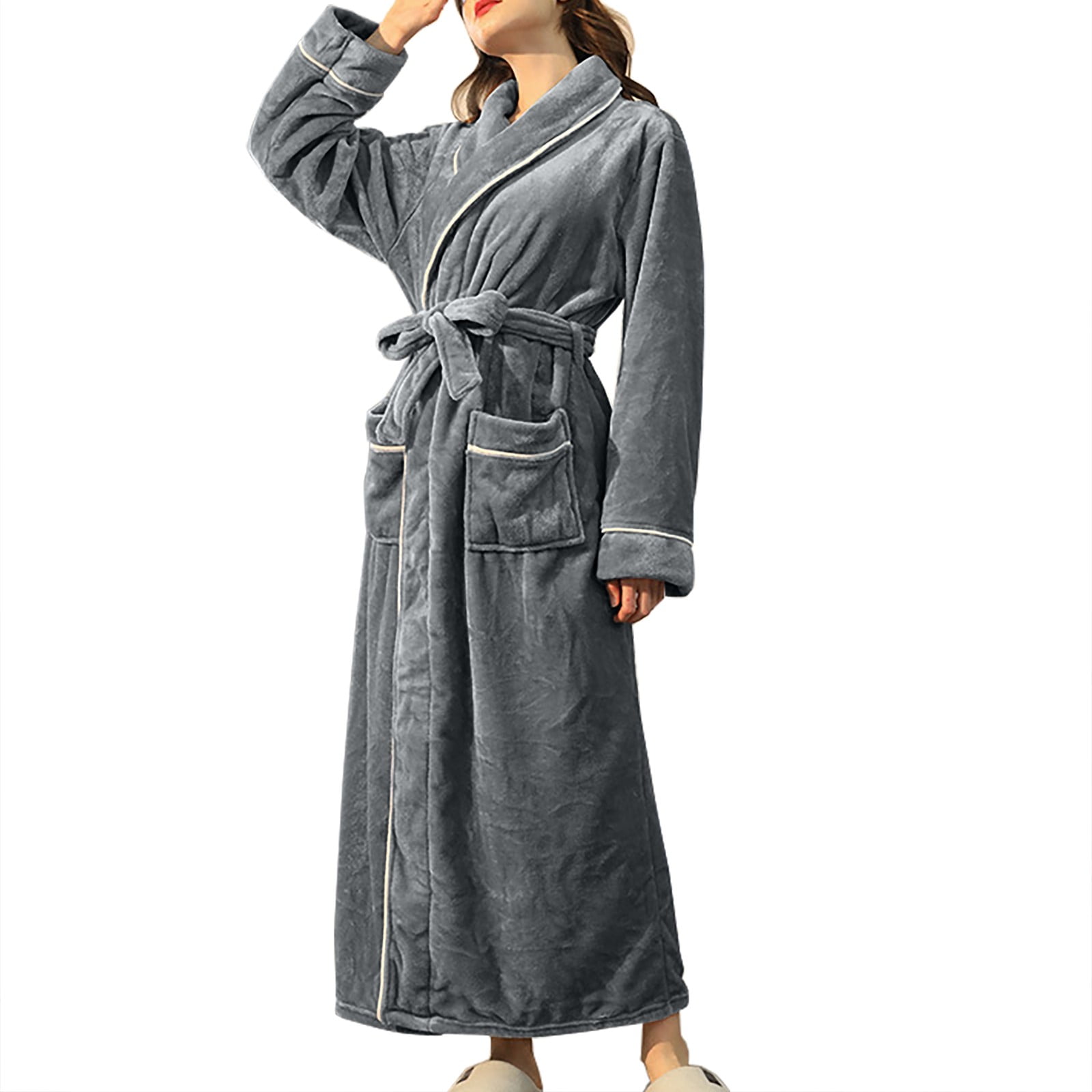 Lxkfashion Women Robes Winter Plush Lengthened Shawl Bathrobe Home ...
