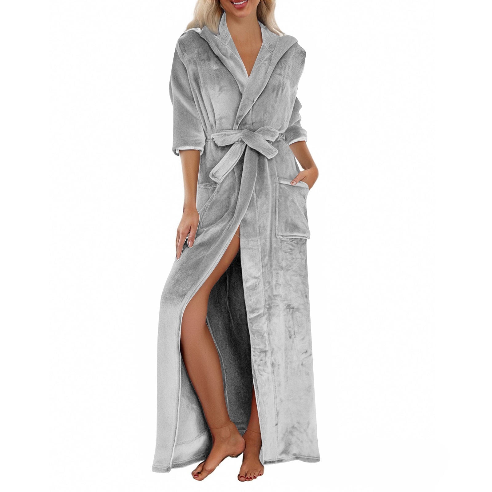 Lxkfashion Women Robes, Women's Double Pocket Flannel Bathrobe Soft and ...