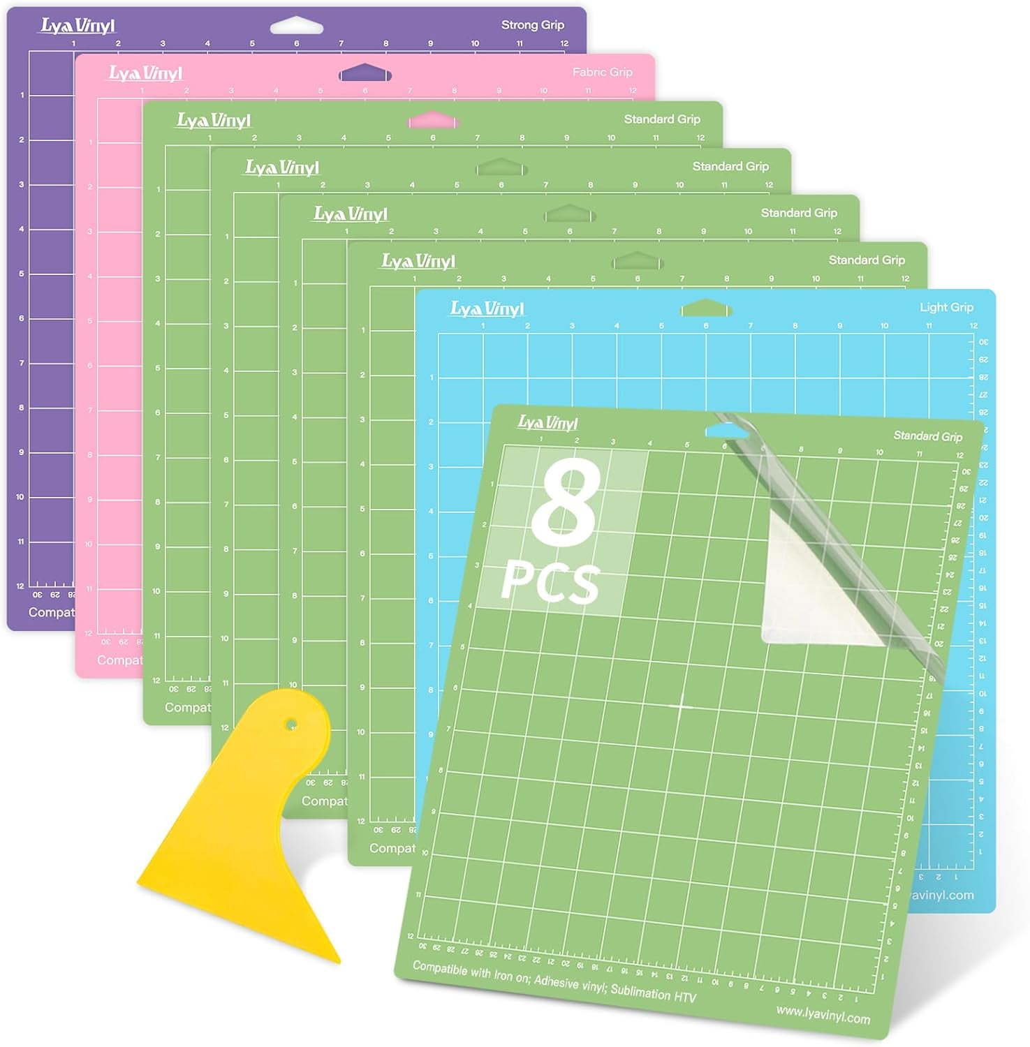 Lya Vinyl 8 Pack Cutting Mat for Cricut, Variety Cutting Mats 12x12 ...