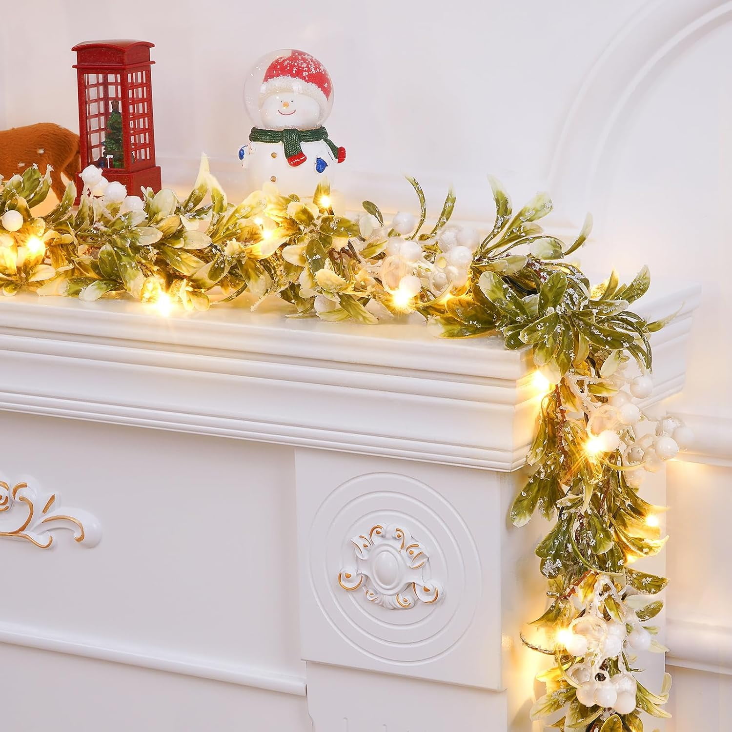 Lyacmy 5.9 FT Pre-lit Christmas Garland with 20 LED Lights,Lighted ...