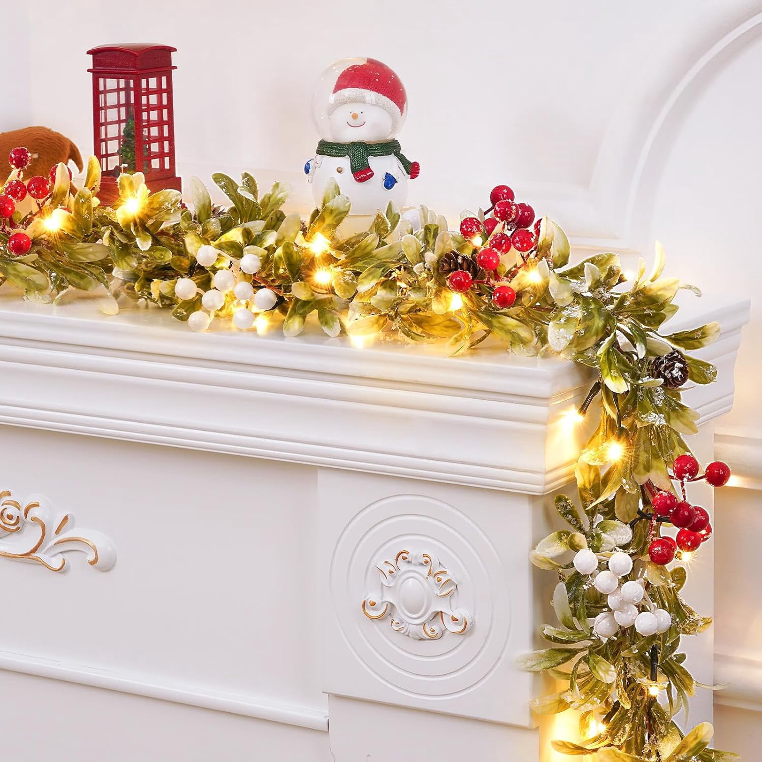 Lyacmy 5.9 FT Prelit Garland Flocked Olive Christmas Garland with 20 ...