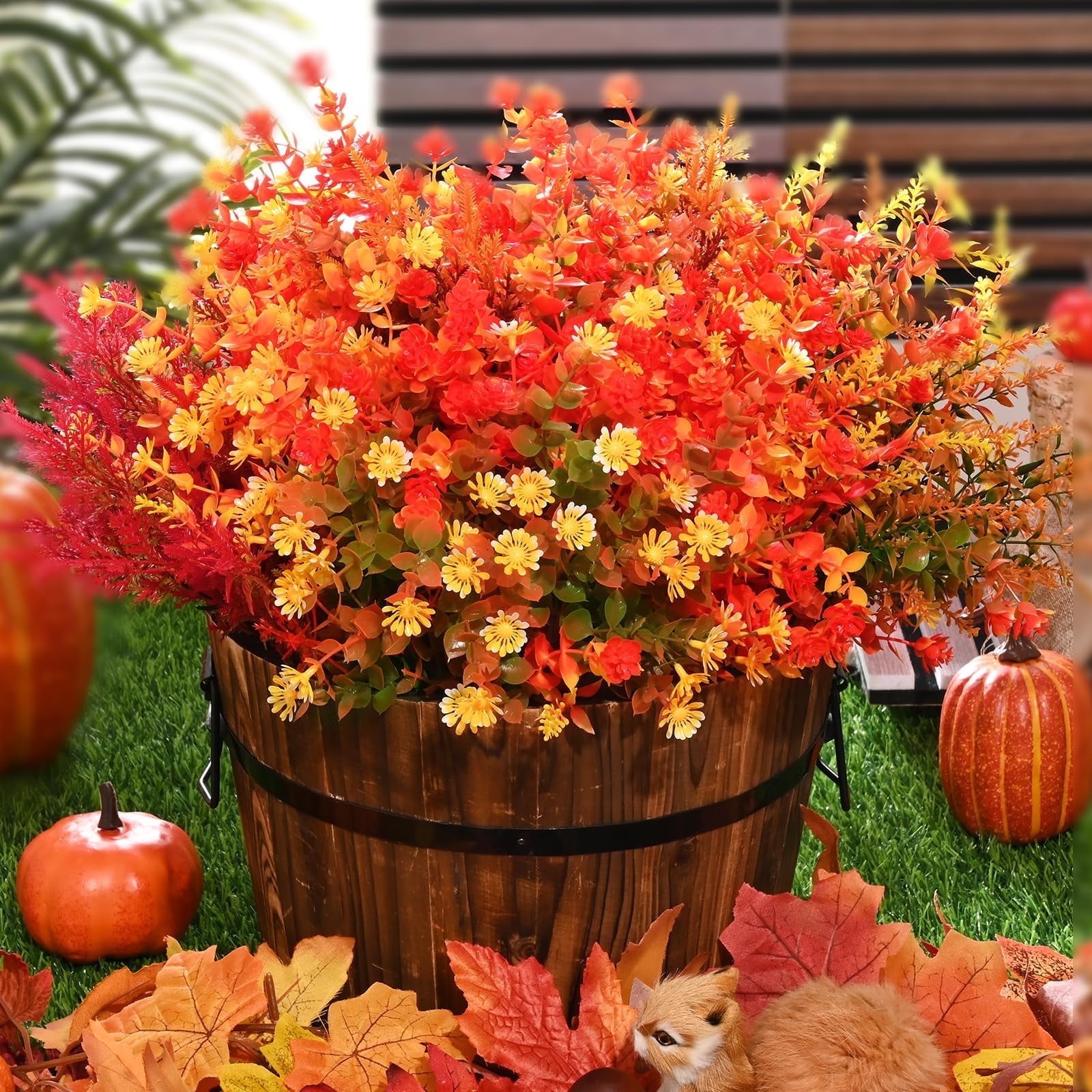 Lyacmy 18 Bundles Artificial Mums for Outdoors, UV Resistant Artificial ...