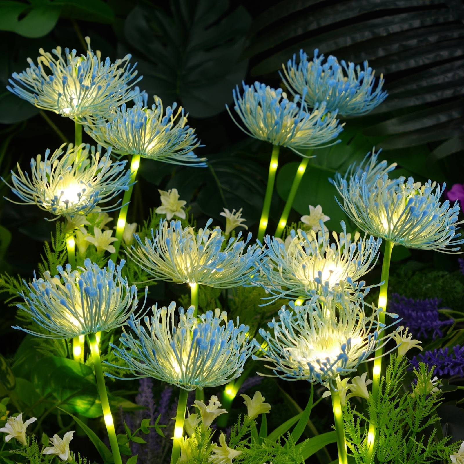 Lyacmy 4 Pack Blue Flower Solar Garden Lights Outdoor, Waterproof Solar ...
