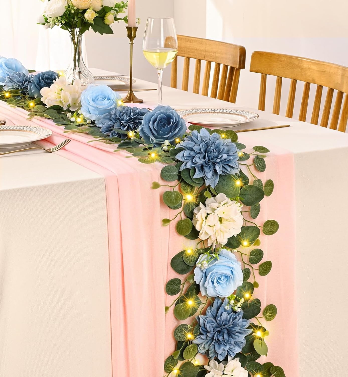 Lyacmy 6Ft Flower Garland with Light Decorations, Eucalyptus Greenery ...