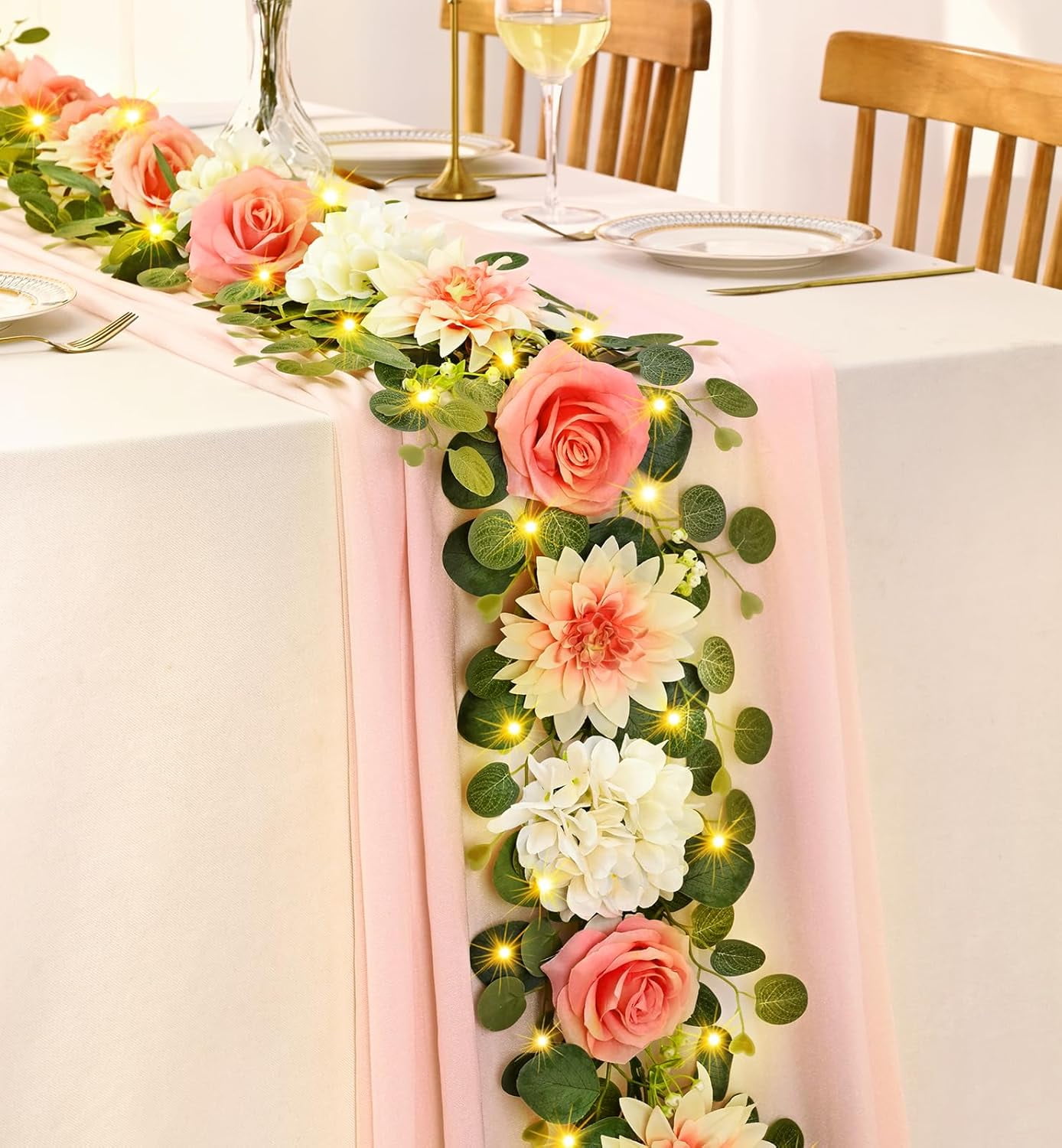 Lyacmy 6Ft Flower Garland with Light Decorations, Eucalyptus Greenery ...