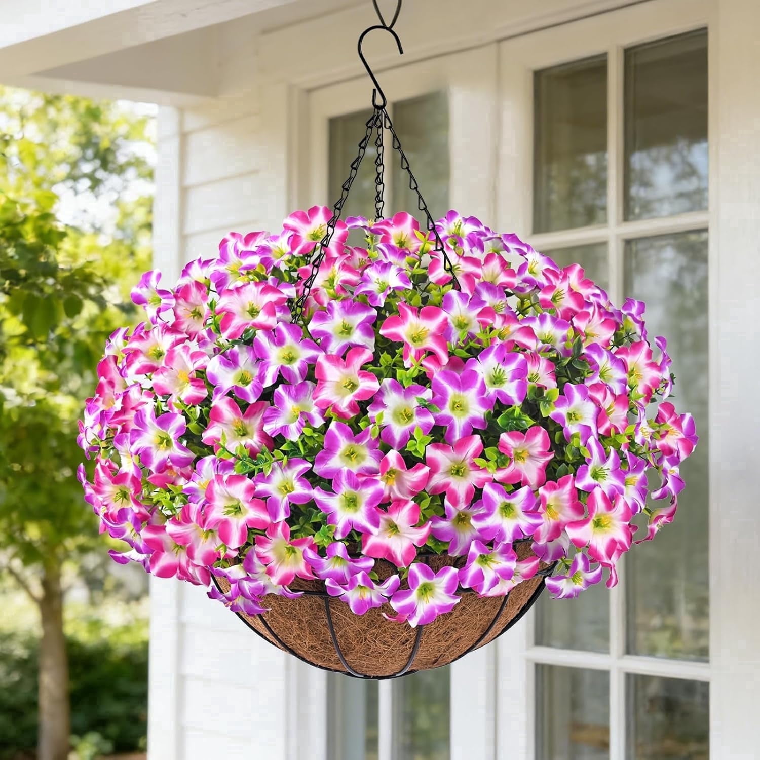Lyacmy Artificial Hanging Flowers in Basket for Outdoor, UV Resistant ...