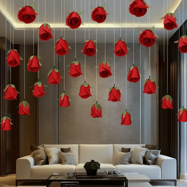 Lyacmy 10Pcs Artificial Rose Head, Fake Red Rose Flower Hanging for DIY ...