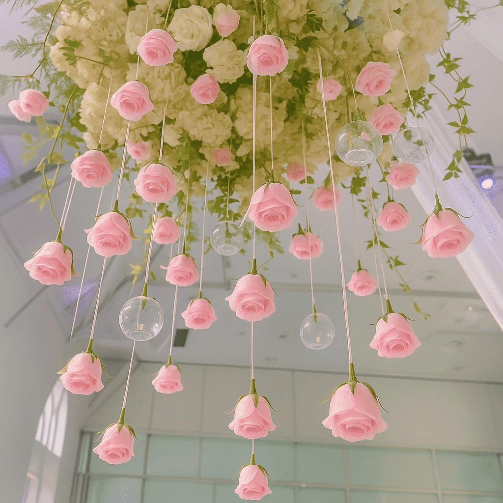 Lyacmy 10Pcs Artificial Rose Head, Fake Pink Rose Flower Hanging for ...