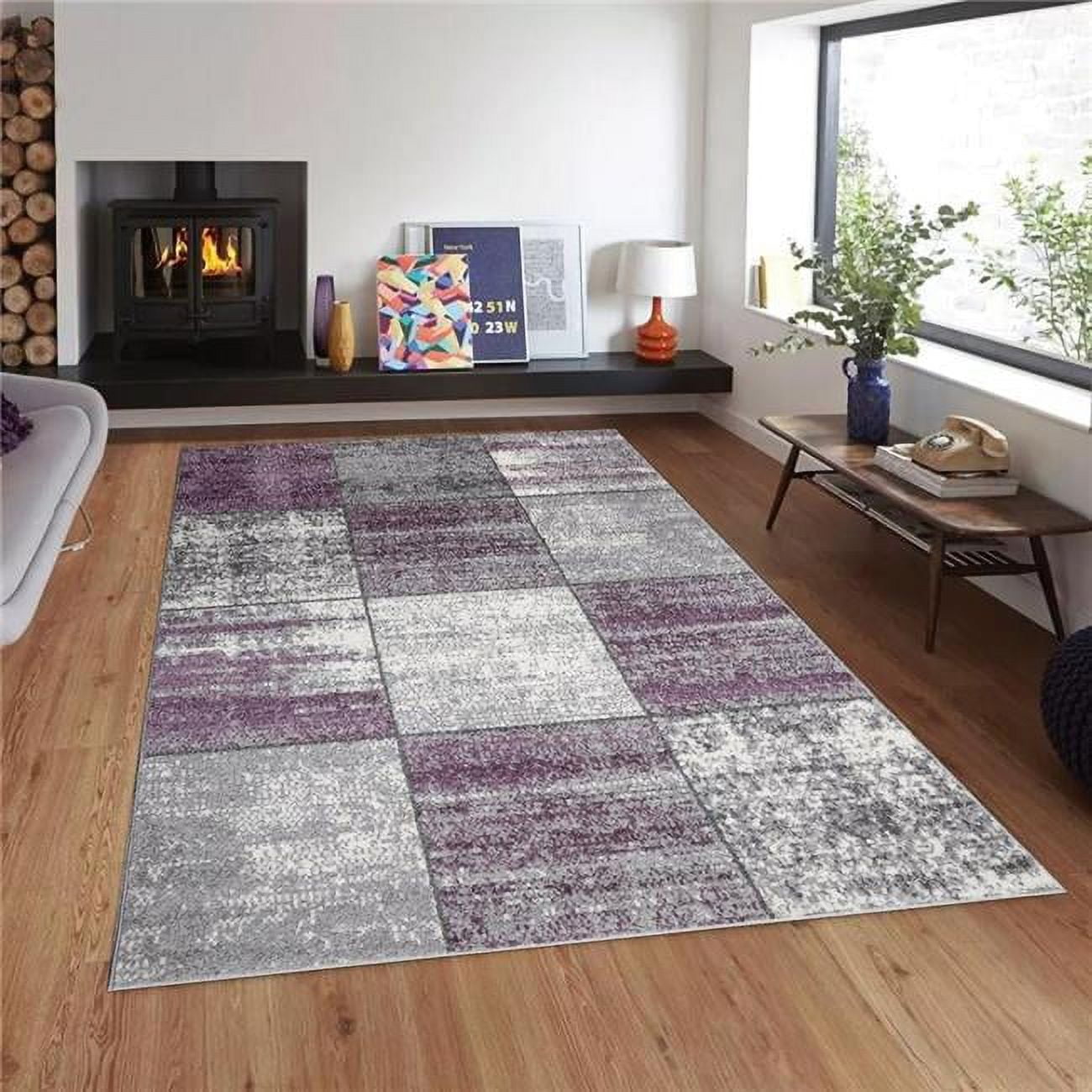 Lyanna 5 x 7 ft. Rectangle Area Rug, Purple, White & Gray - Walmart.com