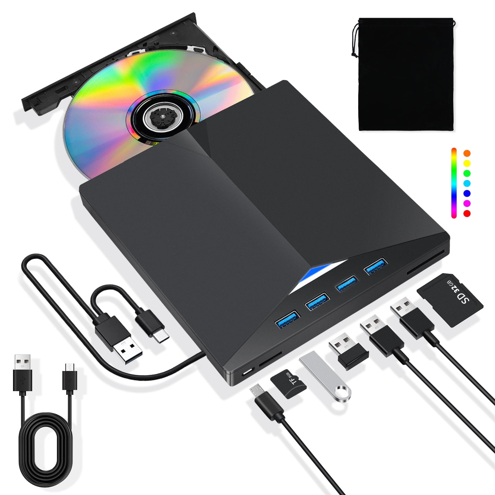 Lychee External USB 3.0 Type-C CD DVD Drive, 8 in 1 Optical Disk Drive ...