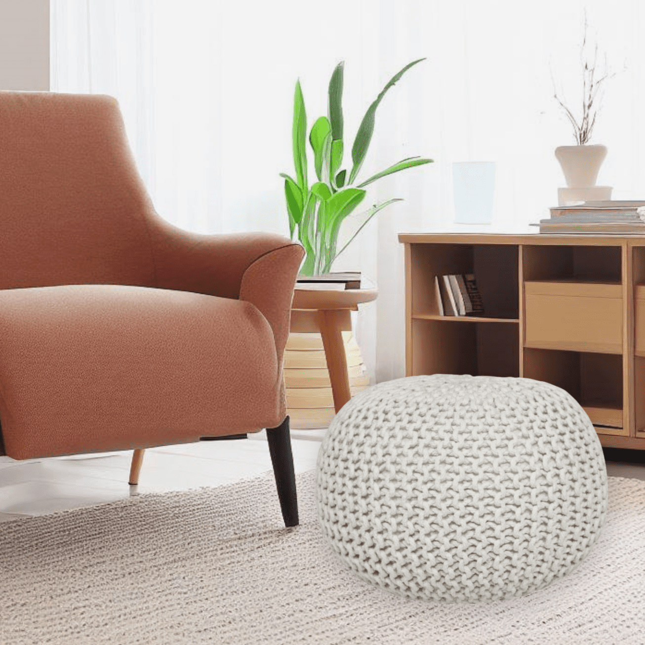 Lychee Large knitted Pouf Ivory 22X22X16 Inches - Walmart.com