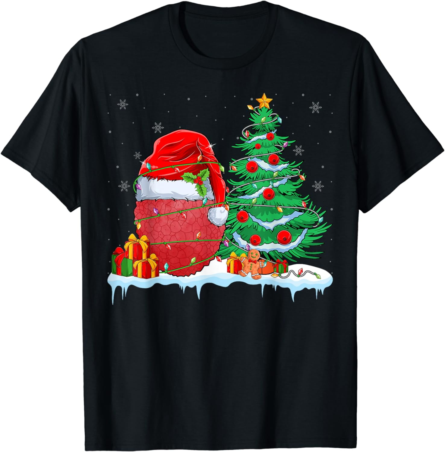 Lychee Lover Christmas - Lychee Wearing Santa Hat Xmas Light T-Shirt ...