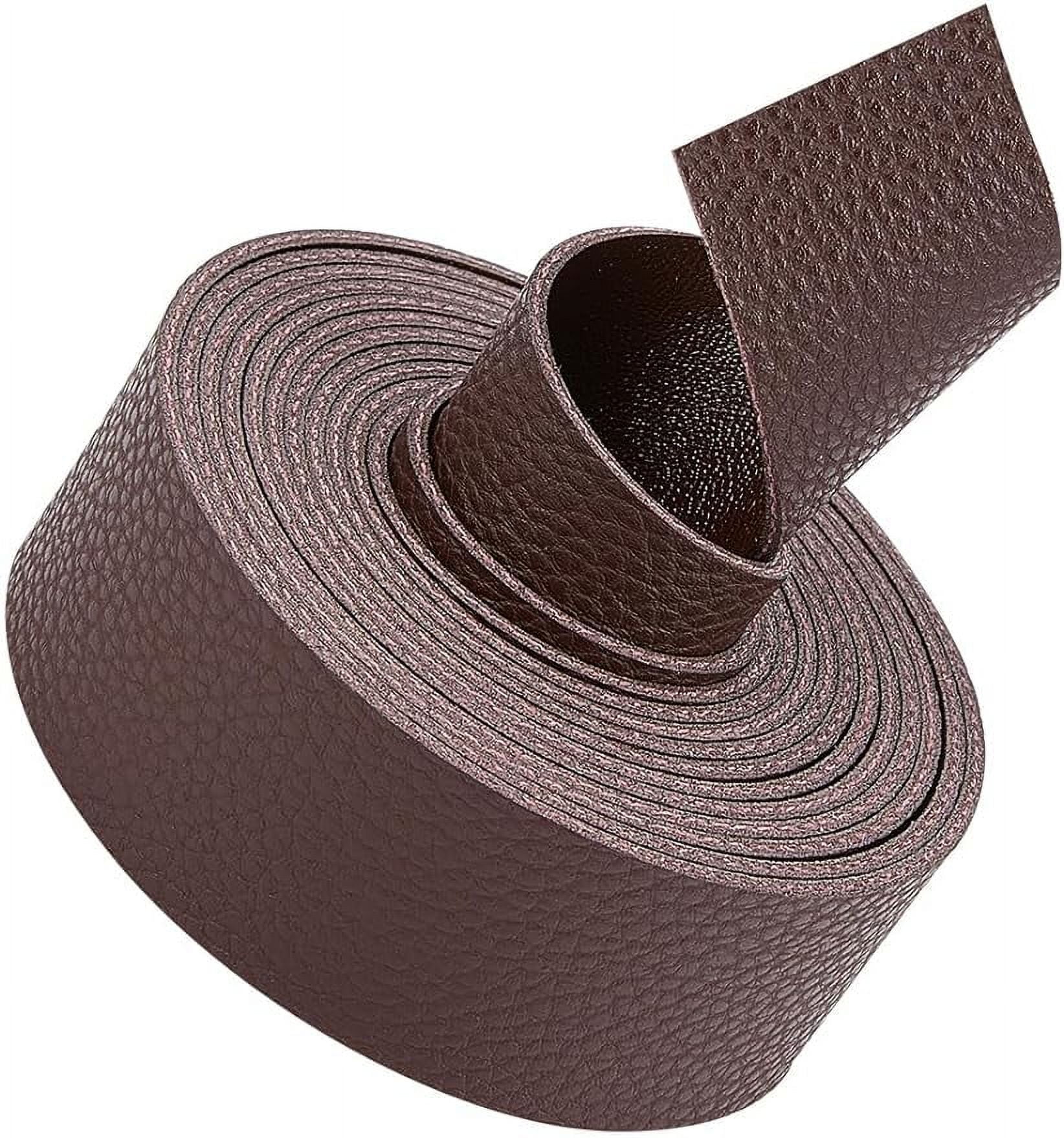 Lychee Pattern Leather Strap Double Sided Soft Leather Strip Dark Brown ...
