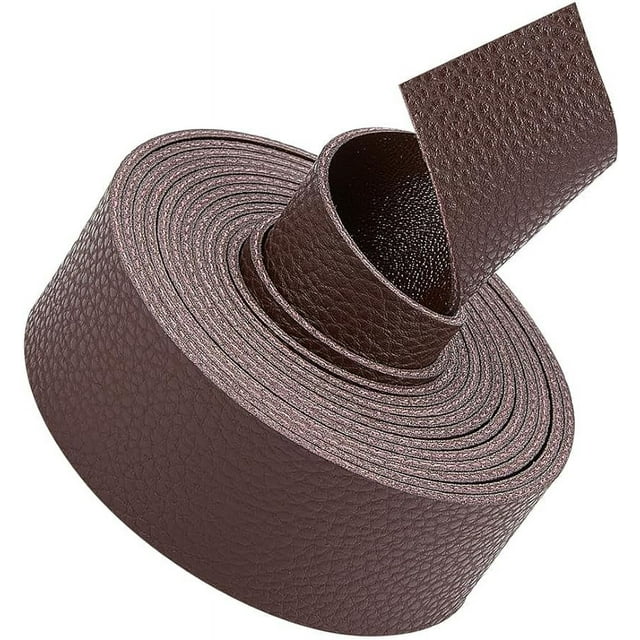 Lychee Pattern Leather Strap Double Sided Soft Leather Strip Dark Brown ...