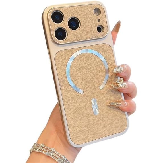 Lychee Peel Leather Back Camera Protect Magnetic Case for iPhone ...