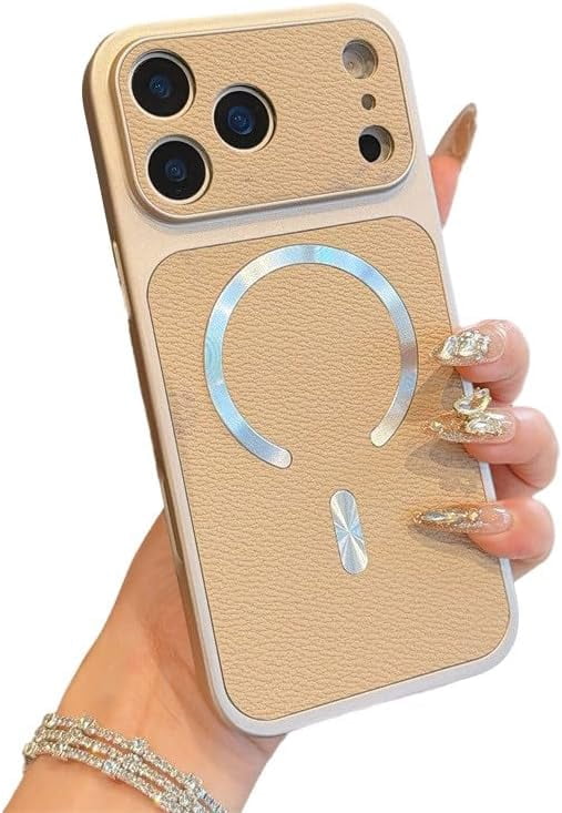 Lychee Peel Leather Back Camera Protect Magnetic Case for iPhone ...