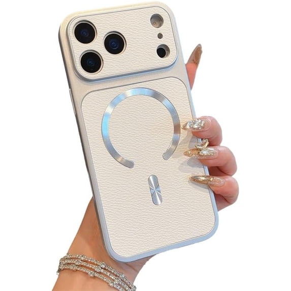 Lychee Peel Leather Back Camera Protect Magnetic Case for iPhone ...