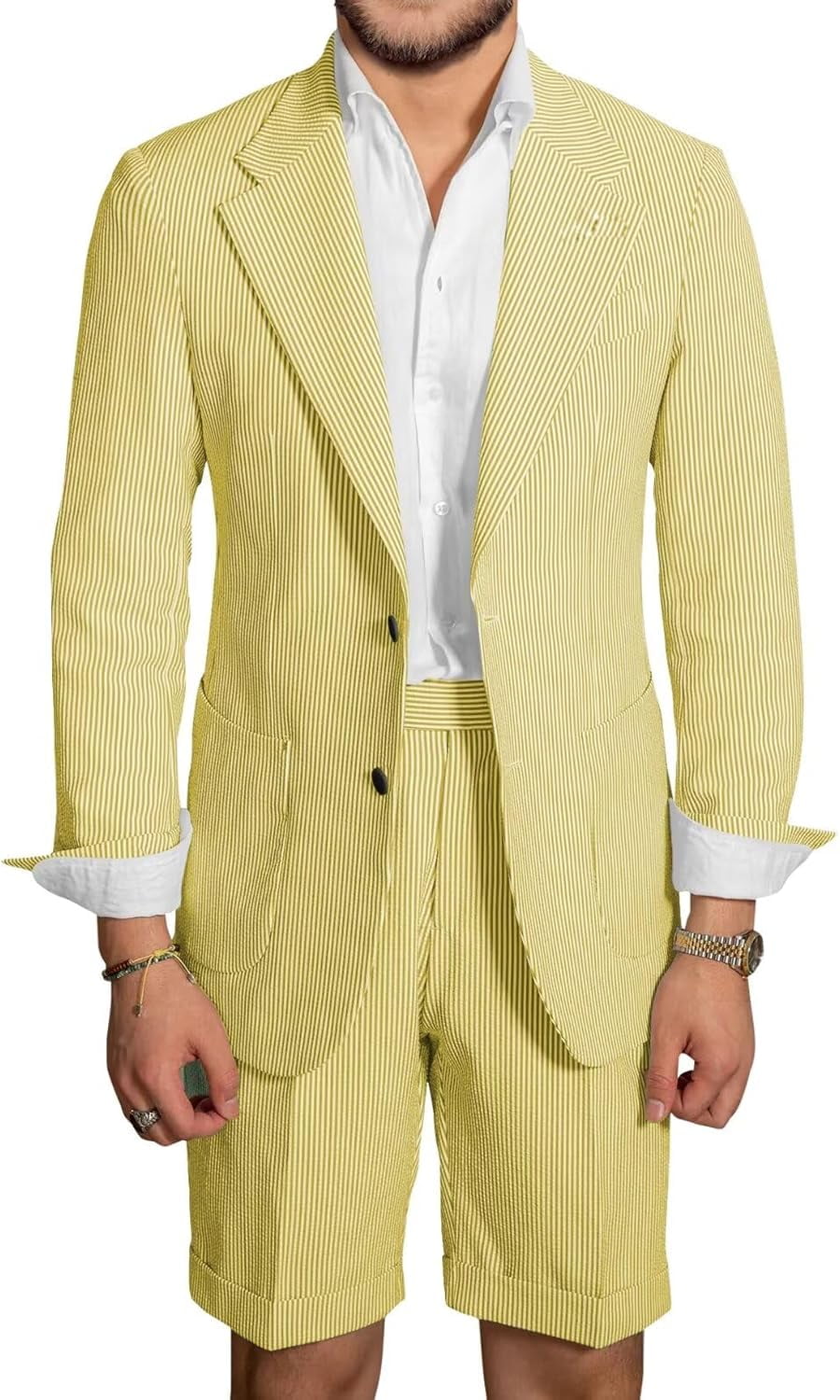 Lycody 2 Piece Men's Seersucker Suit Blazer Shorts Beach Wedding Prom ...