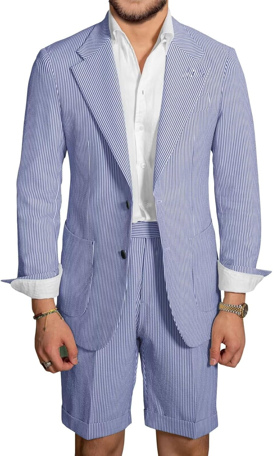 Lycody 2 Piece Men's Seersucker Suit Blazer Shorts Beach Wedding Prom ...