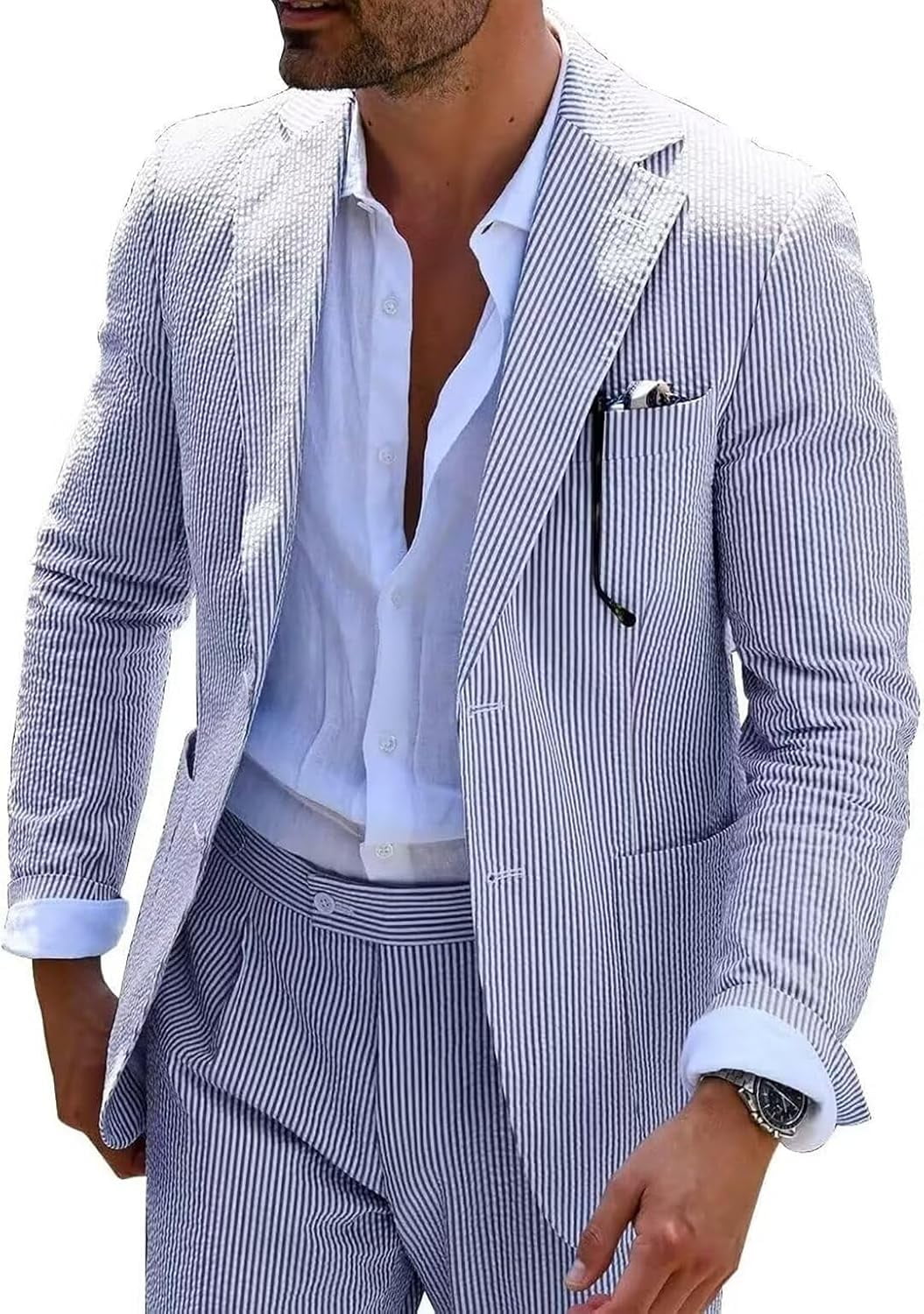 Lycody 2 piece Men Seersucker Suit Formal Slim Fit Suits for Summer ...