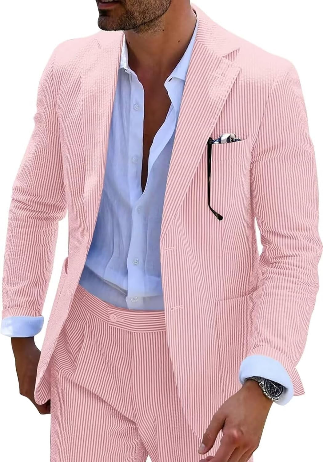 Lycody 2 piece Men Seersucker Suit Formal Slim Fit Suits for Summer ...