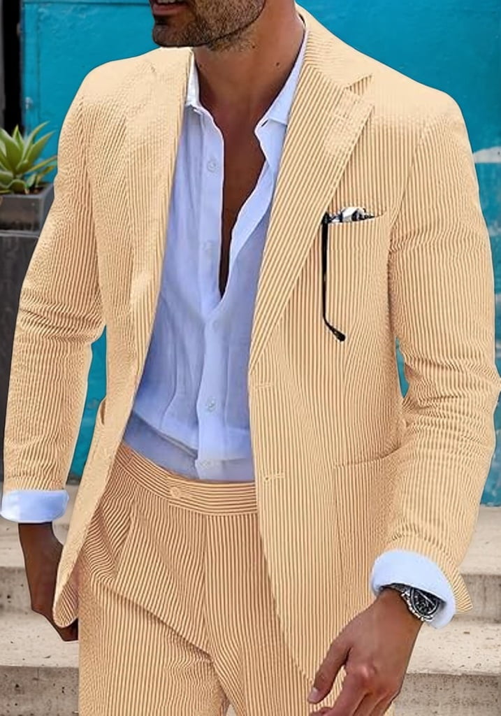 Lycody 2 piece Men Seersucker Suit Formal Slim Fit Suits for Summer ...