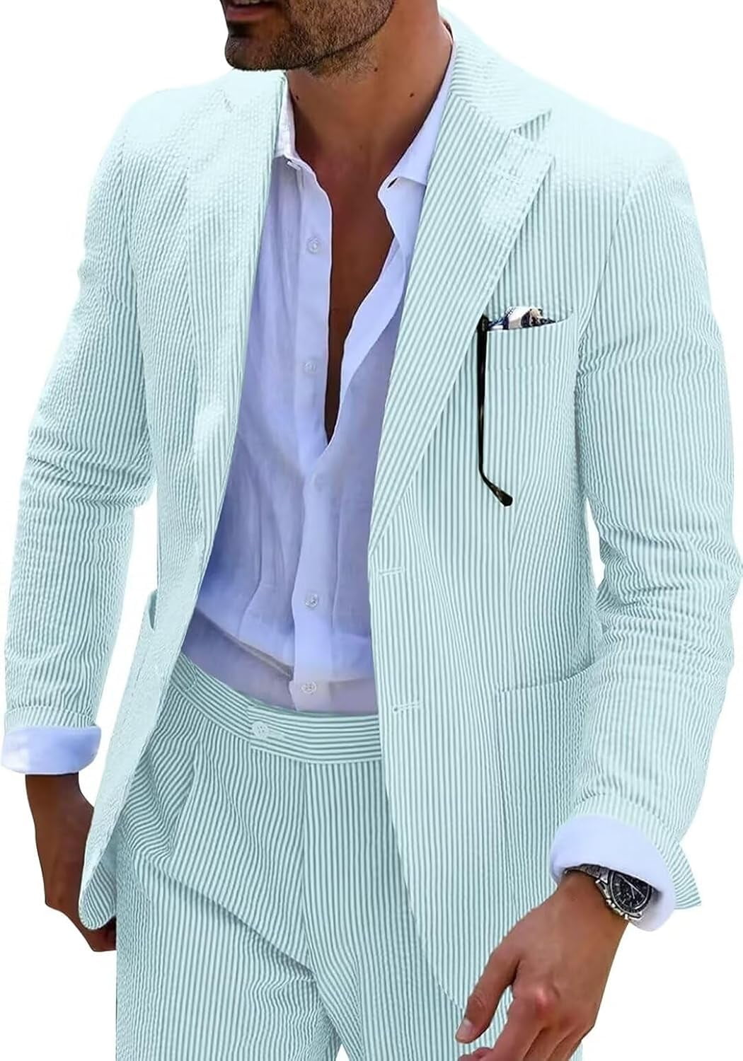 Lycody 2 piece Men Seersucker Suit Formal Slim Fit Suits for Summer ...