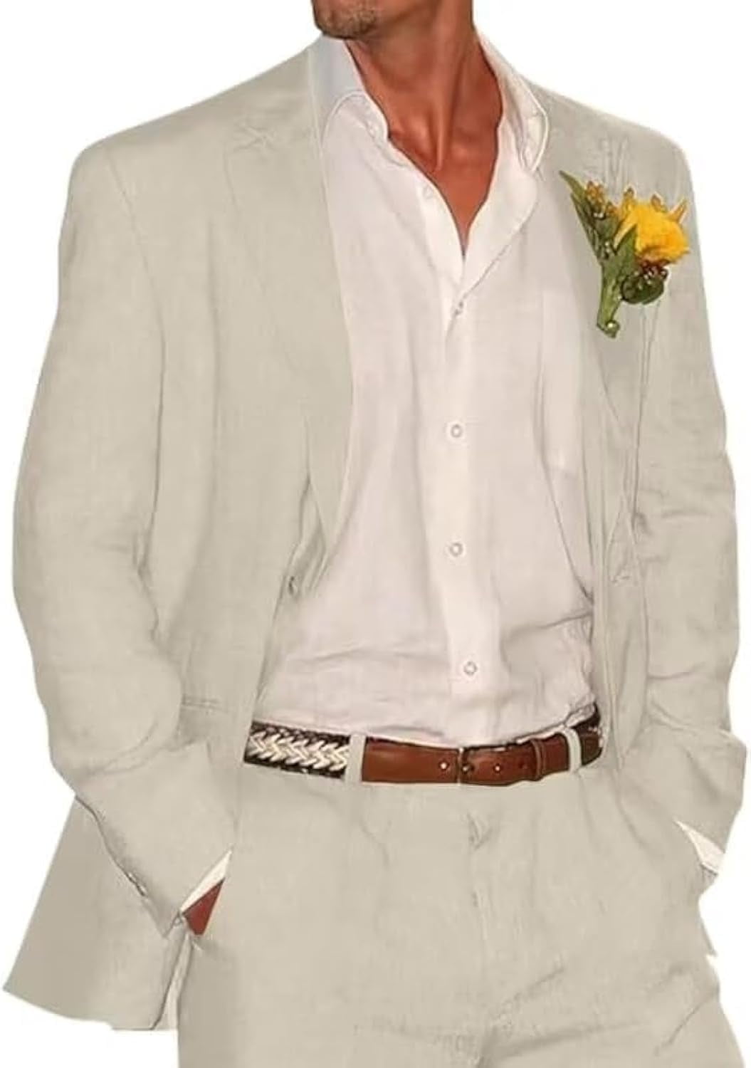 Lycody 2pcs Mens Linen Suit Casual Slim Fit Vintage Suits Groomsmen ...