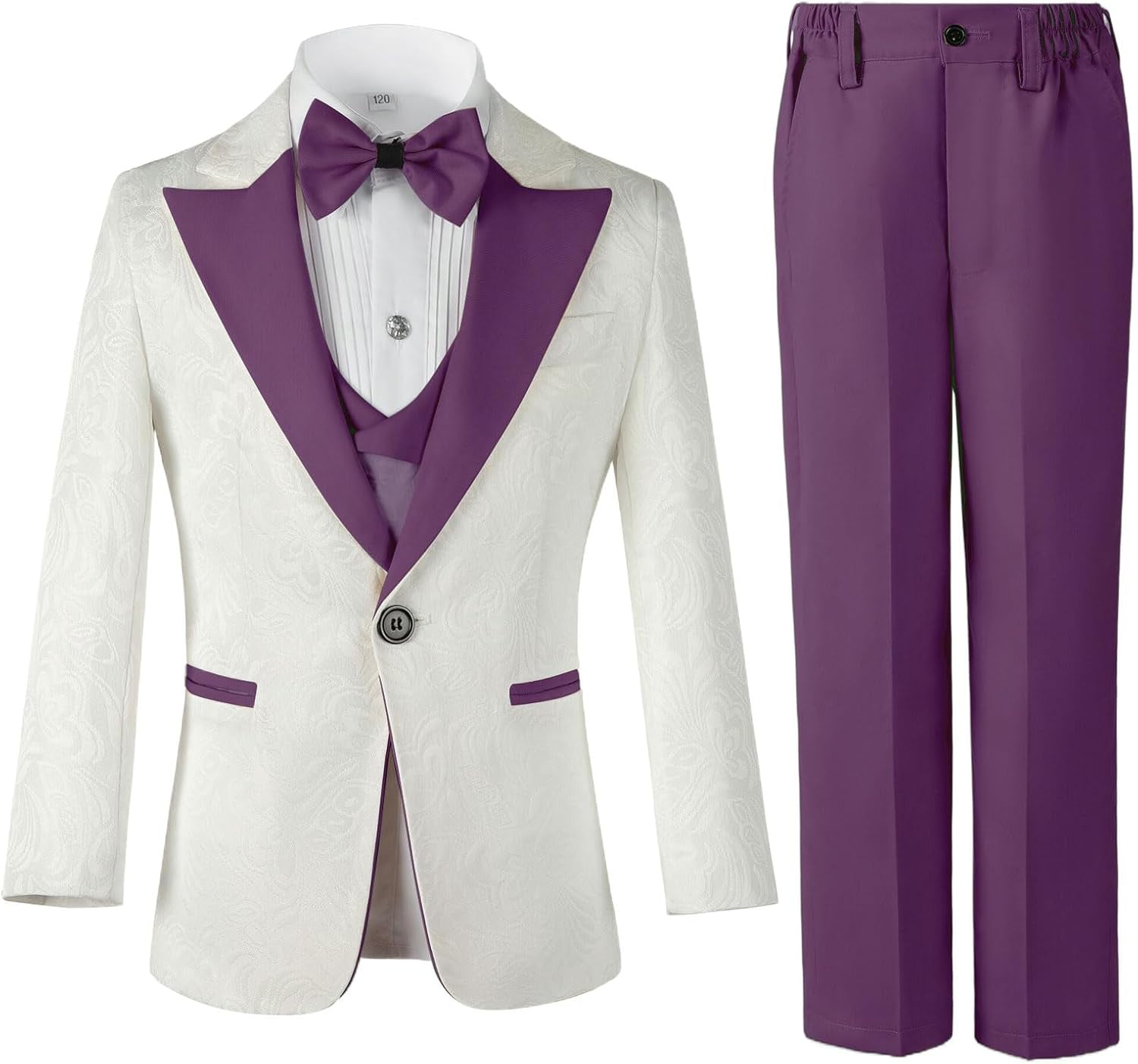 Lycody 3 Pieces Boys Suit Set Teenage Jacquard Blazer Slim Fit Tuxedo ...