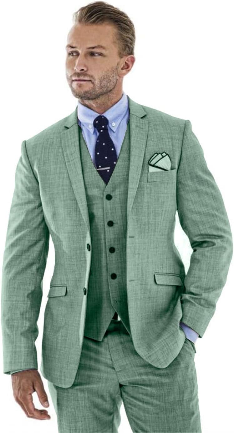 Lycody 3pcs Linen Mens Suit Vintage Retro Wedding Prom Suits Slim Fit ...