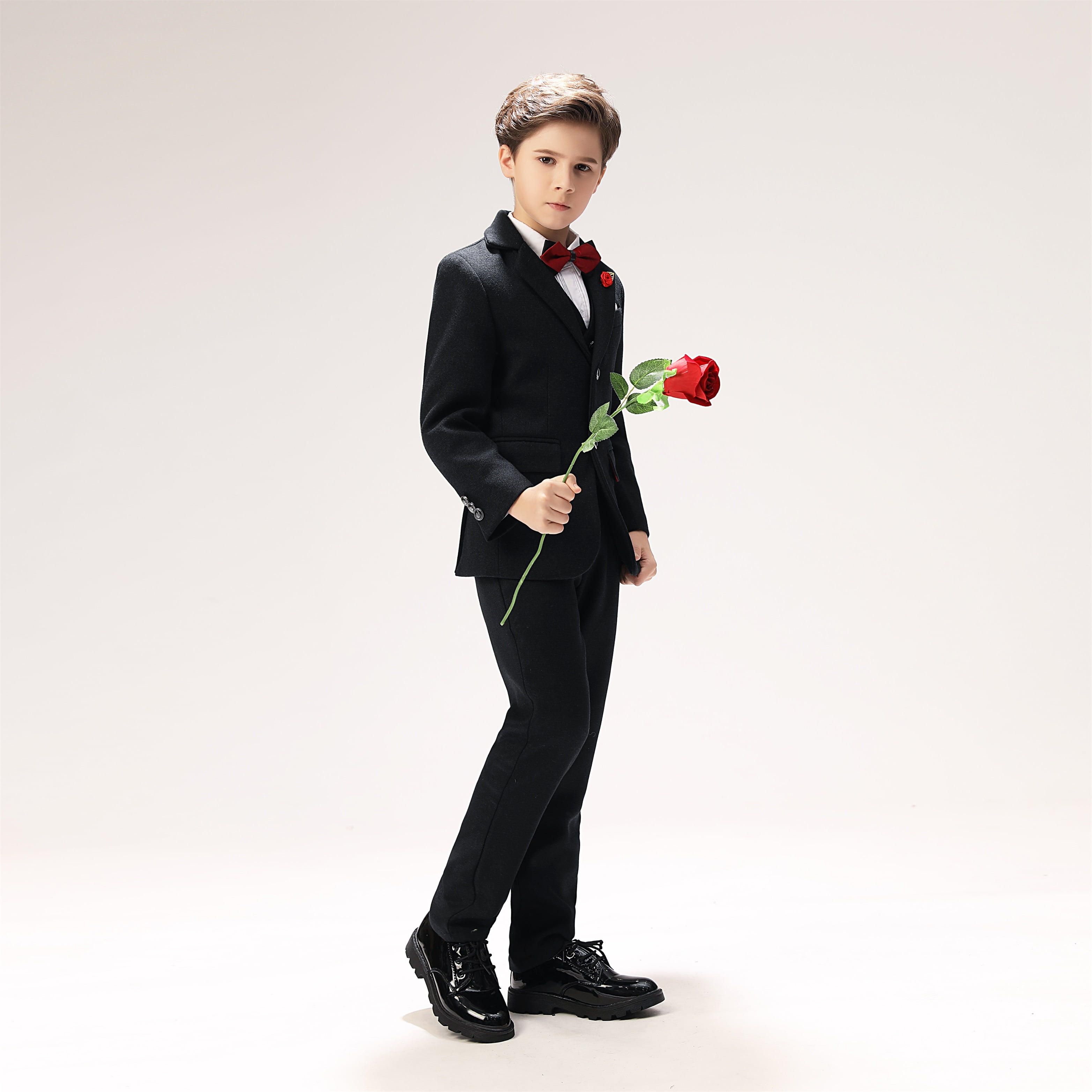 Lycody 5pcs Boy's Tweed Tuxedos Toddler Formal Suits Set Kids Black ...