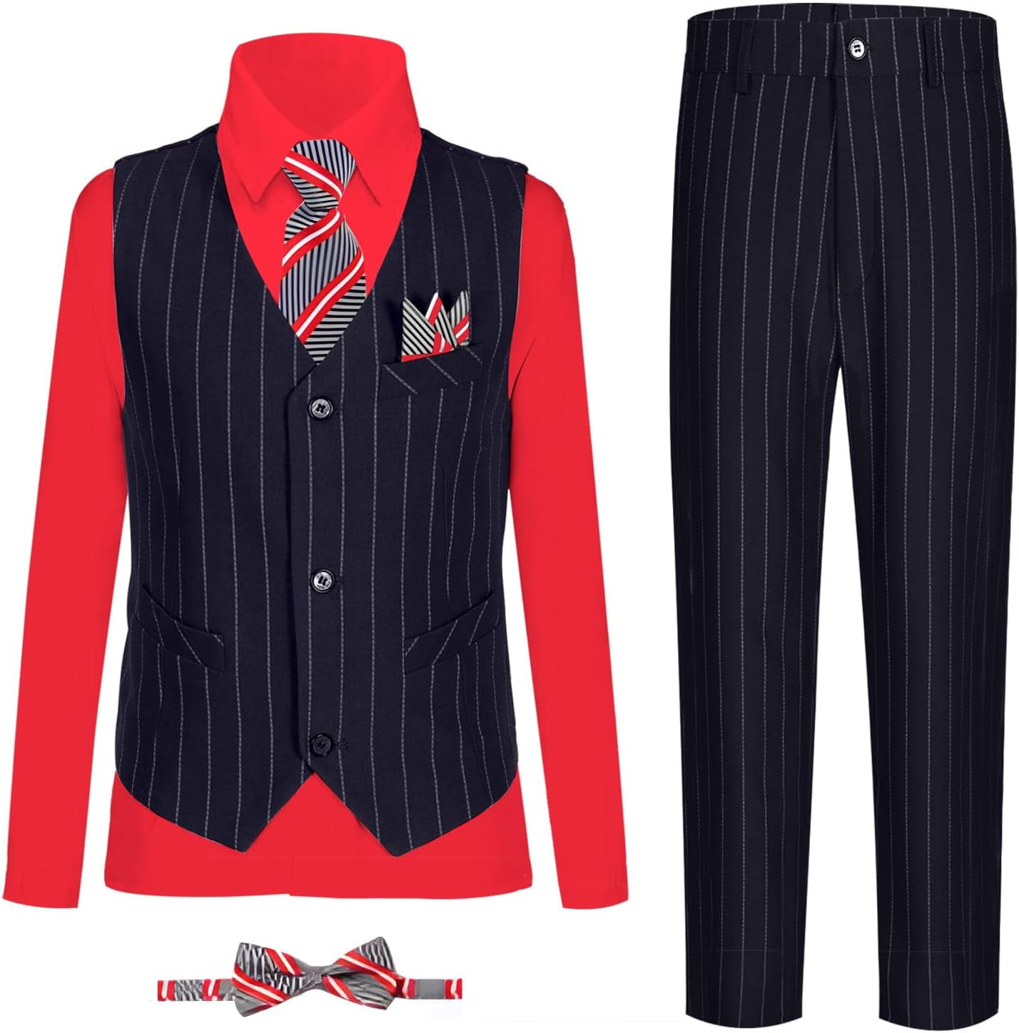Lycody 6 Piece Boy Suits Stripe Tuxedo Suit Set Complete Outfit Formal ...