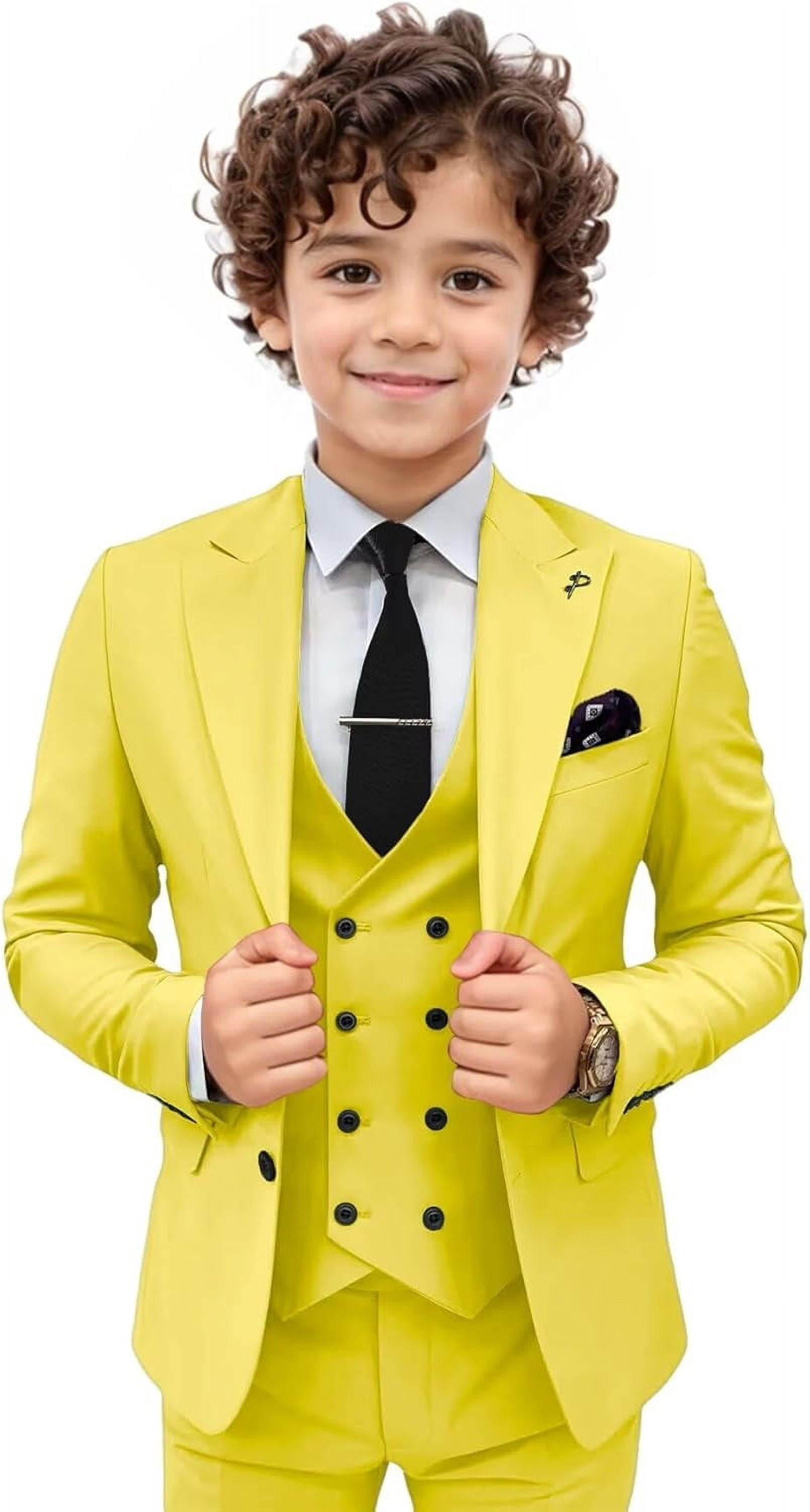 Lycody Boys Formal Slim Suit 3 Piece Ring Bearer double-breasted Suit Slim Fit Peak Lapel ...