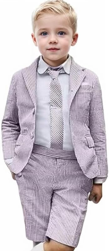 Lycody Boys Suits 2 Piece Casual Seersucker Stripe Blazer Short Pants ...