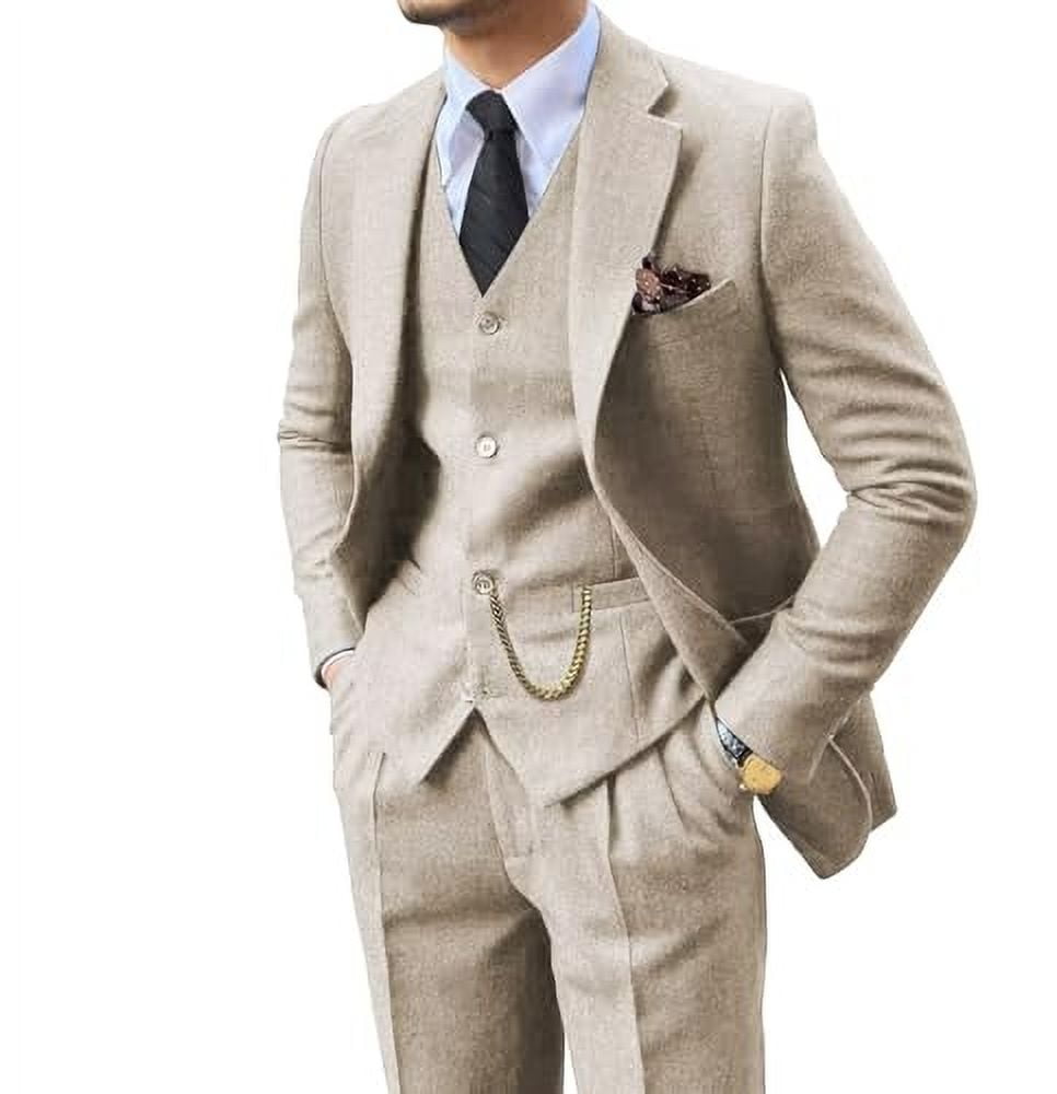Lycody Retro 3 Piece Suit Tweed Herringbone Men's Suits Slim Fit Groom ...