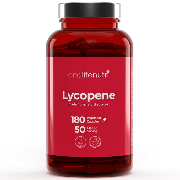 Lycopene 50 mg - 180 Vegetarian Capsules for Prostate, Cardiovascular ...
