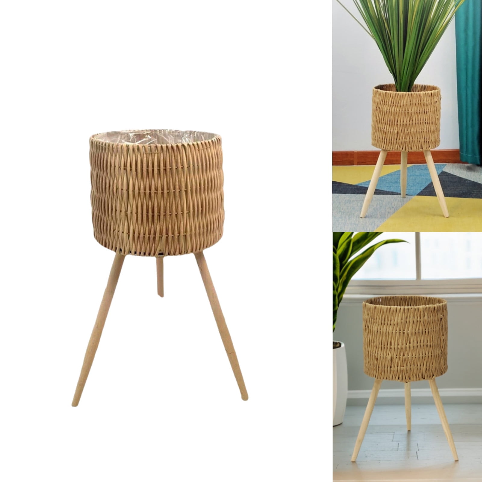 Paddsun Plant Rack, Garden Planter Floor Standing Round Wooden Rattan ...