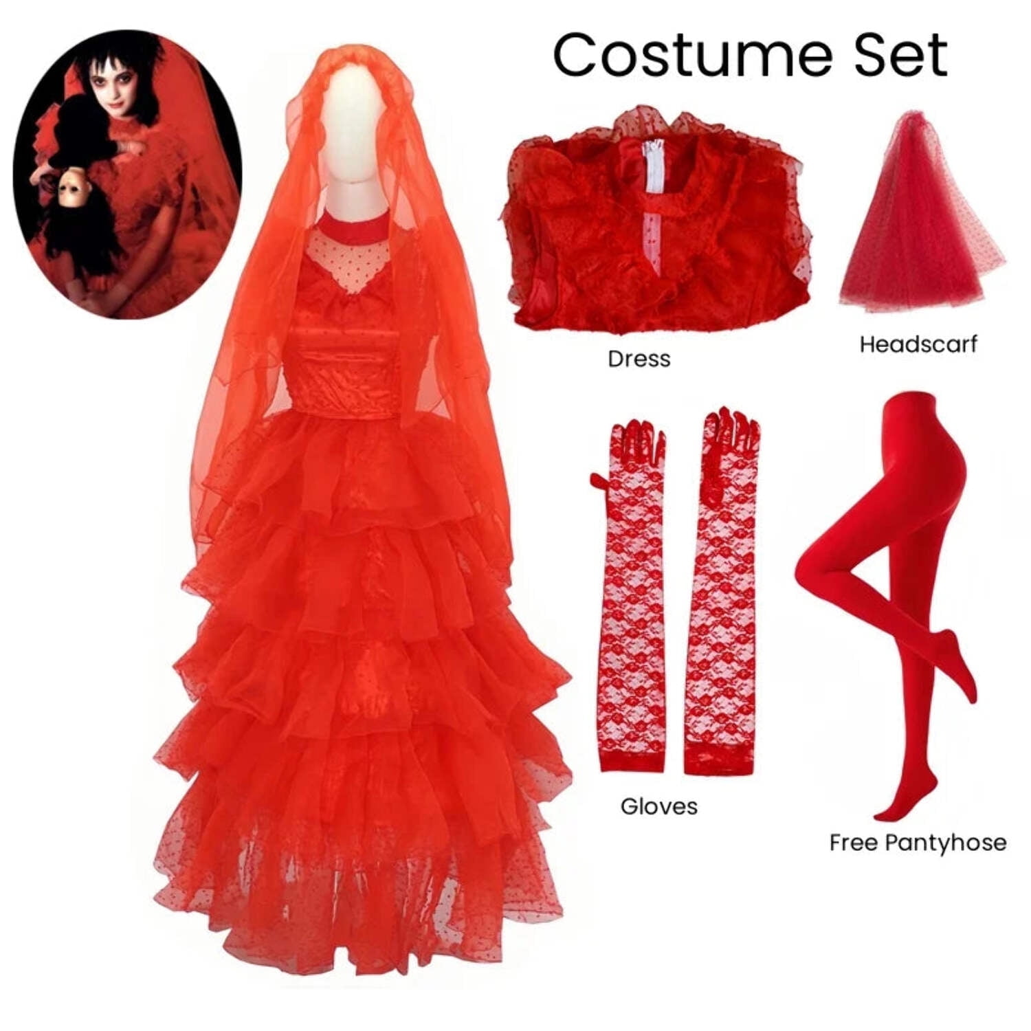 Lydia Deetz Red Wedding Dress Costume – Beetlejuice Outfit Set - Walmart.com