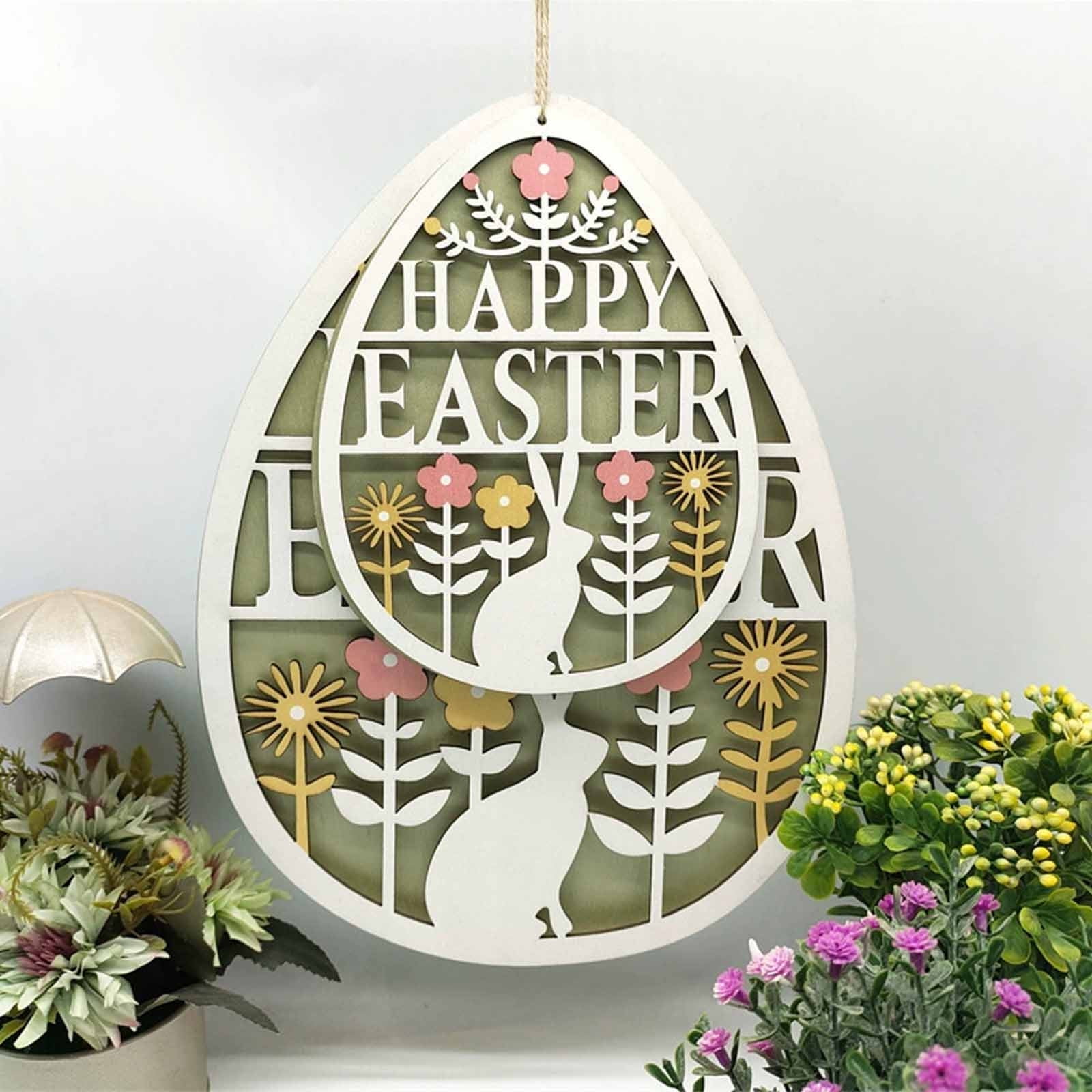 Lydiaunistar Easter Indoor/Outdoor Holiday Decor Easter Hanging Wooden ...