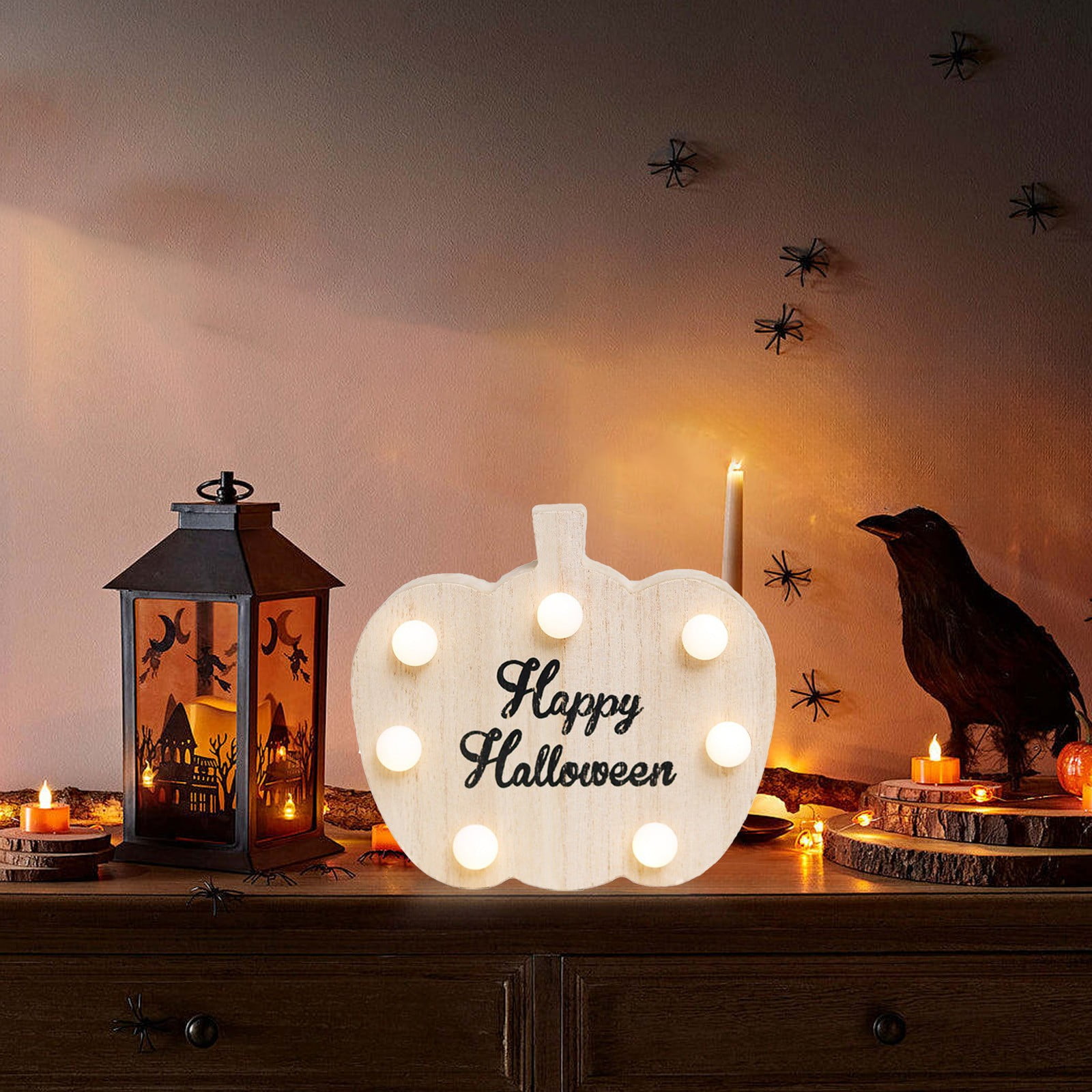 Lydiaunistar Halloween Wooden Pumpkin Man LED Light - Bats Star ...