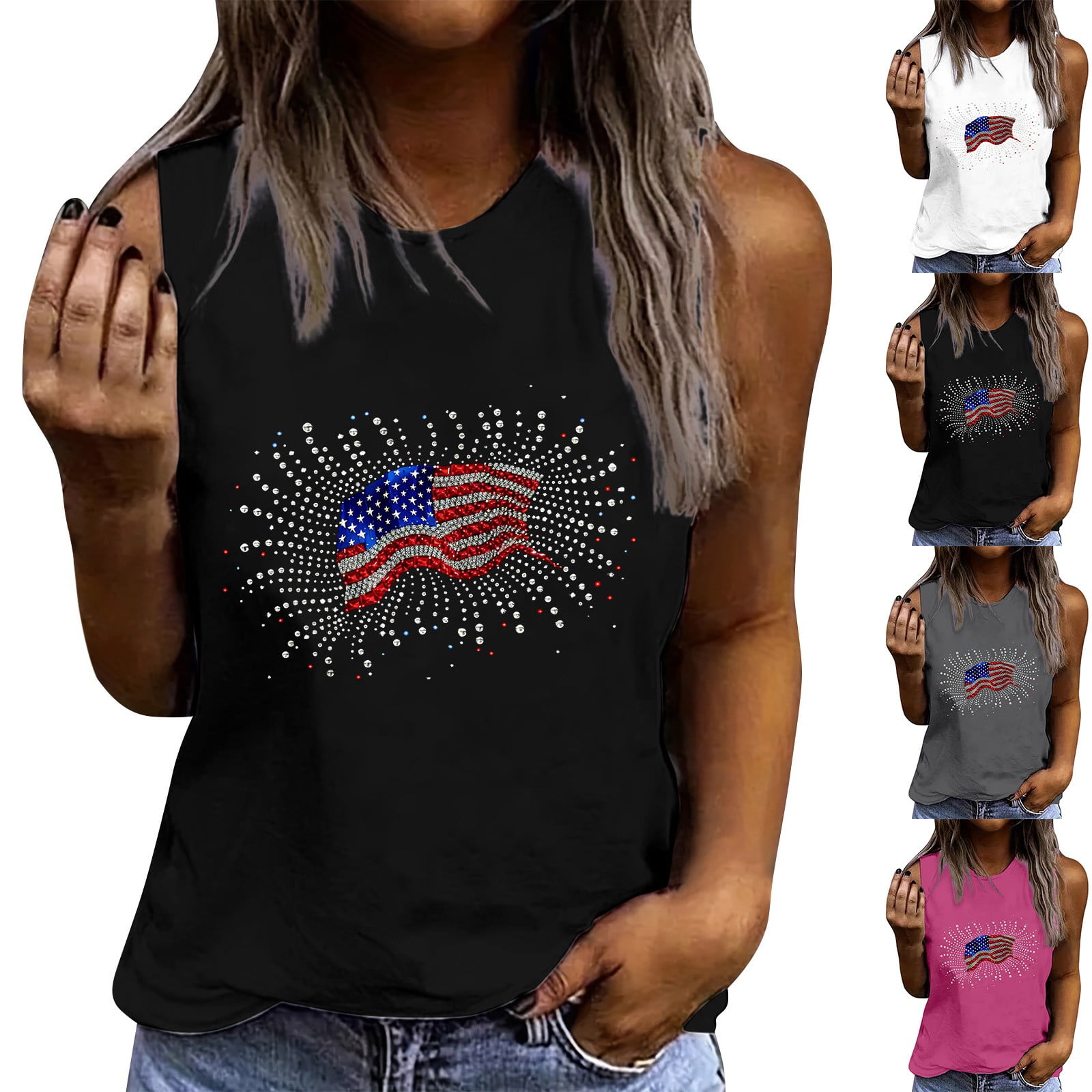 Lydpxz Womens Independence Day Tank Tops Summer Patriotic Red White and ...