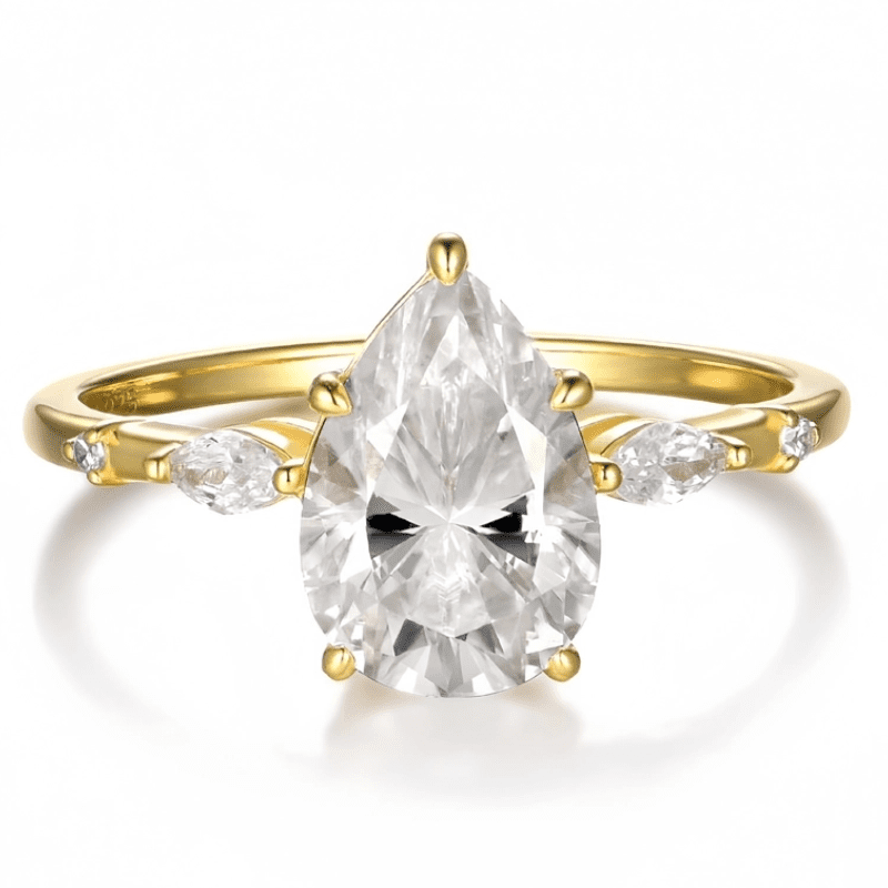 Lyee Cyee 2 Carat Petal water drop Shaped Oval Cut Moissanite Ring 18K ...